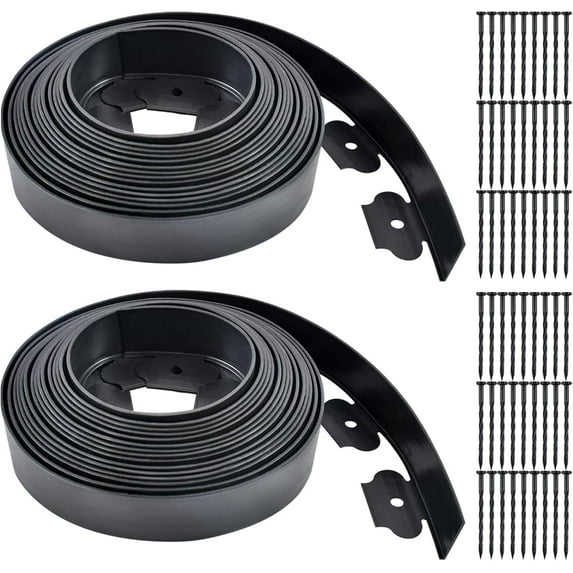 2 Pcs Garden Edging, 60ft Black Landscape Edging, 54 Spikes for Lawn 2 ...
