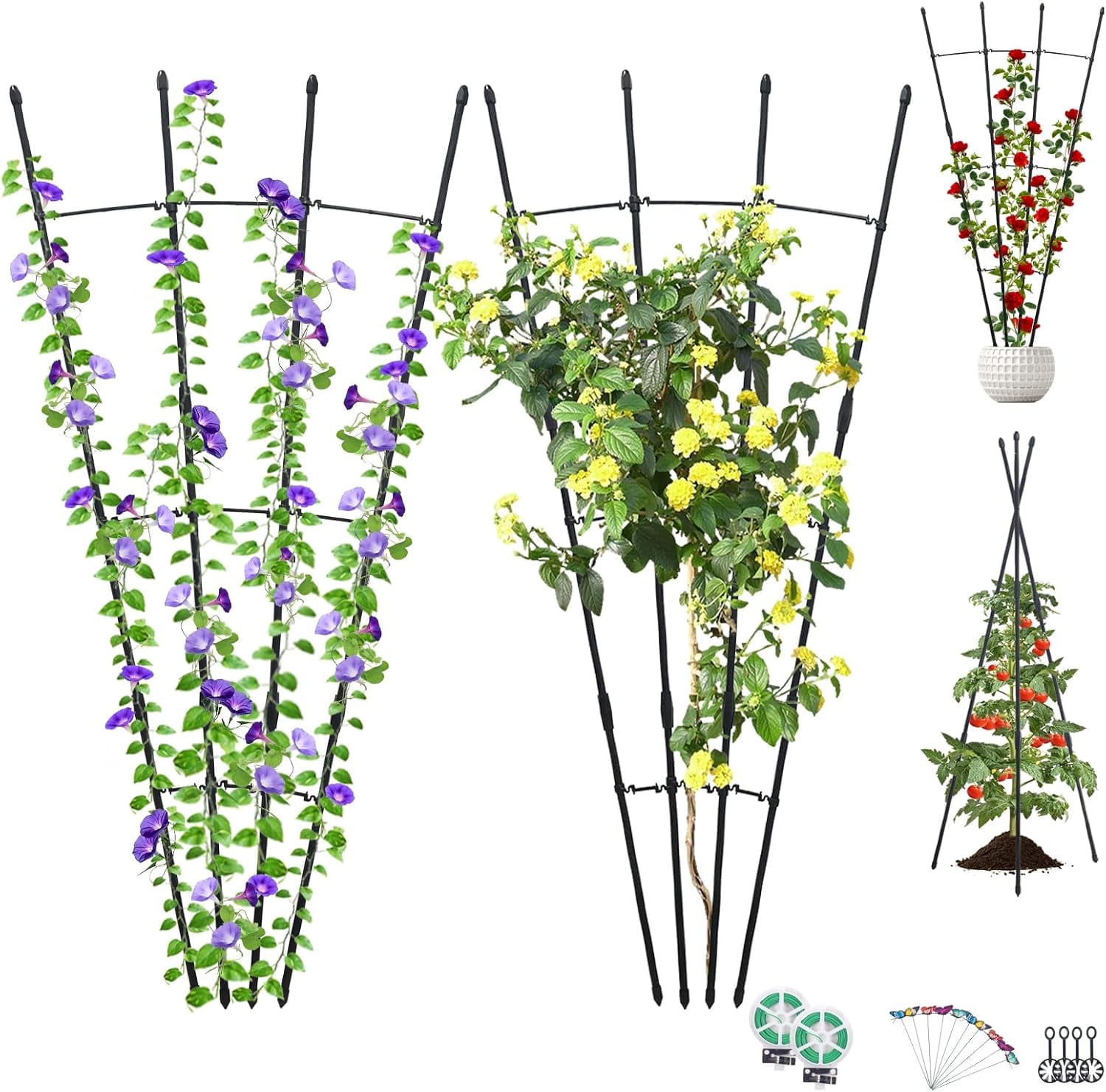 2 Pcs Garden Trellis for Climbing Plants, Deaunbr Plant Support Obelisk ...