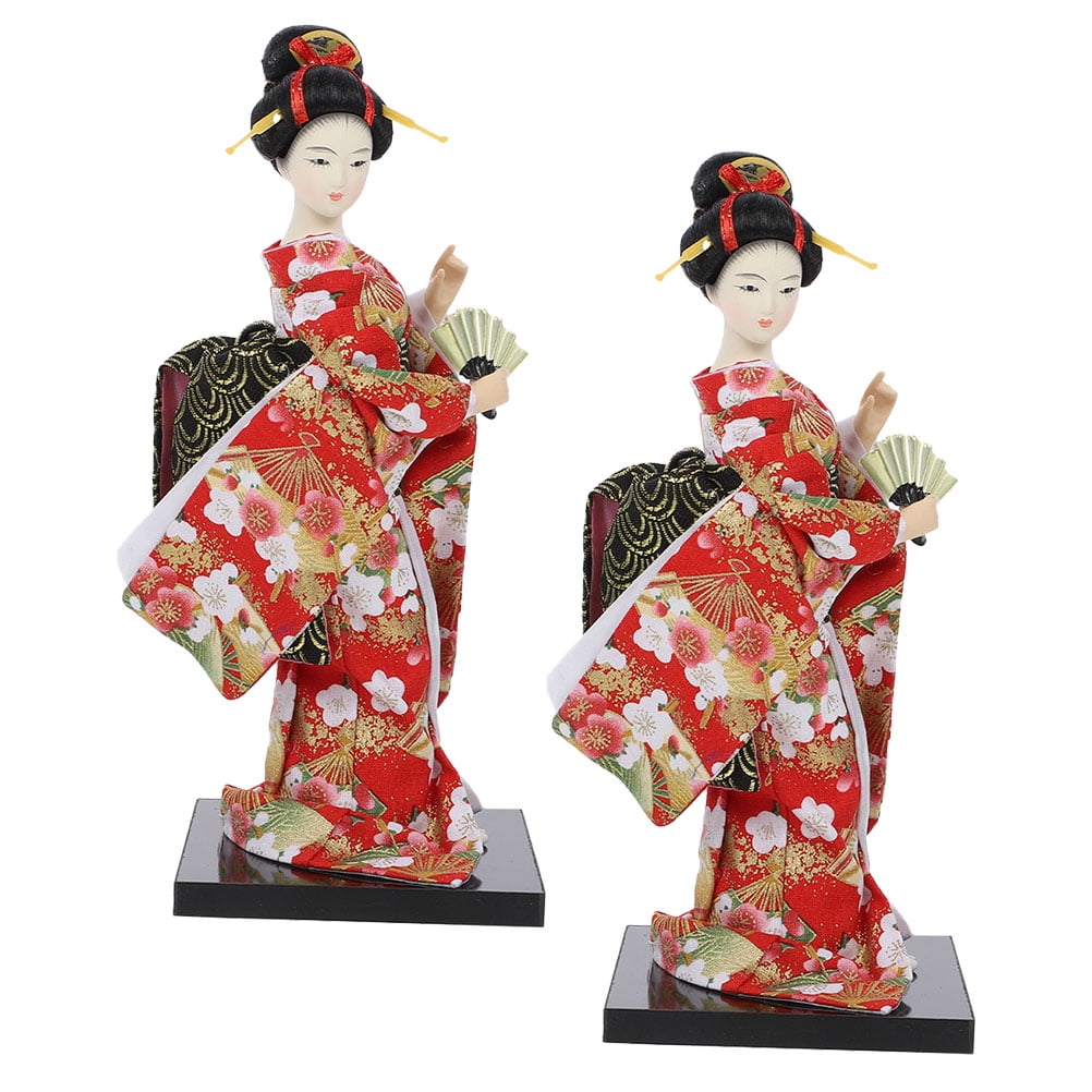 2 Pcs Geisha Figure Silk Kimono Baby Doll Traditional Japanese Decor ...
