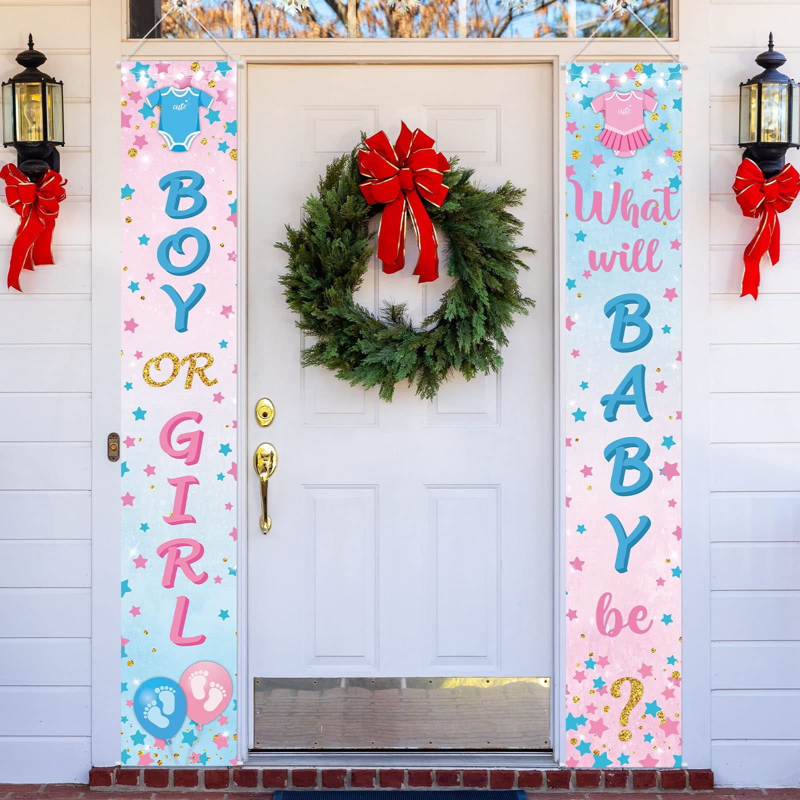 2 Pcs Gender Reveal Decorations Boy or Girl Porch Signs Baby Shower ...