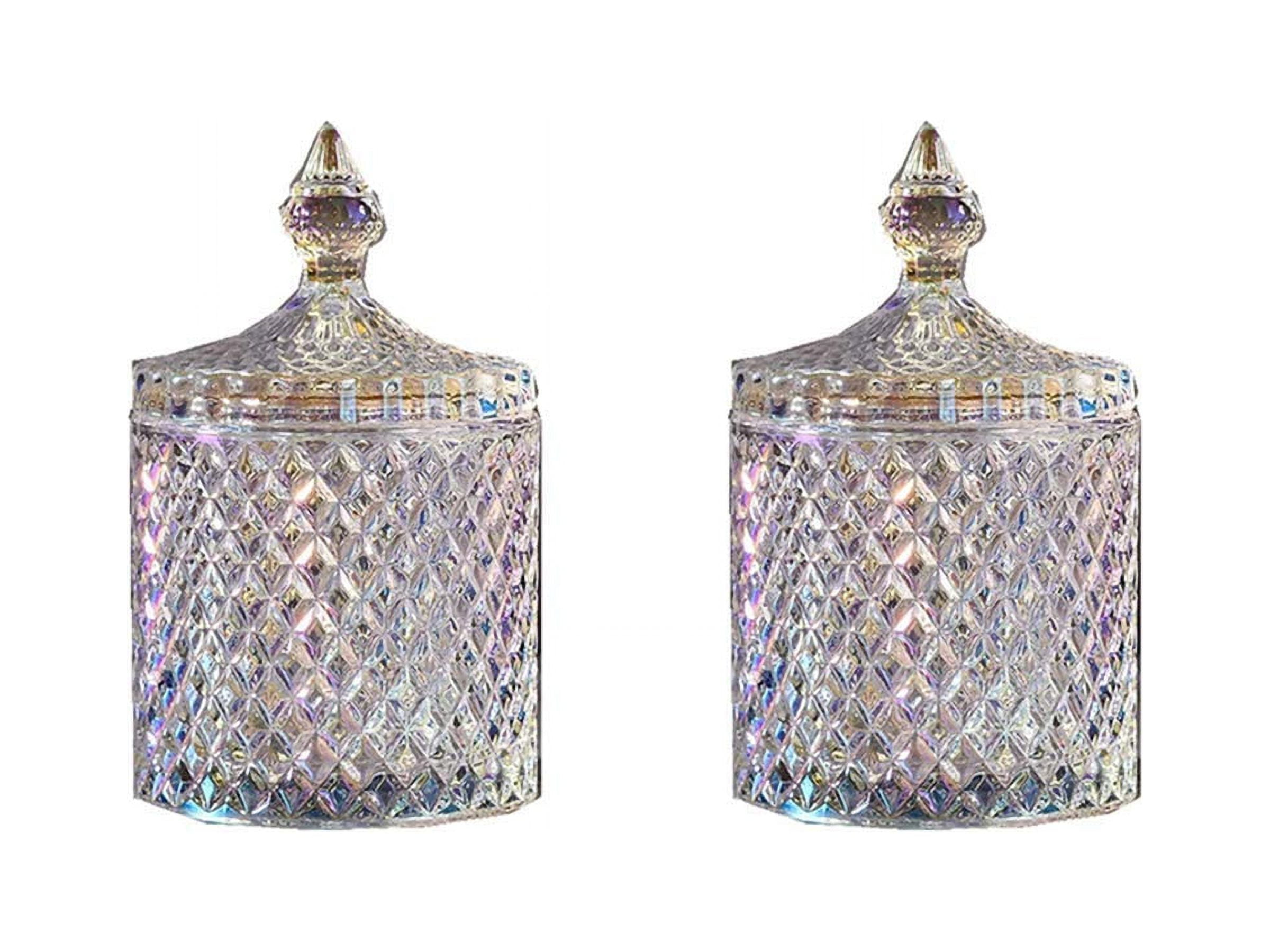 2 Pcs Glass Candy Jar with Lid Decorative Candy Bowl Crystal Covered ...