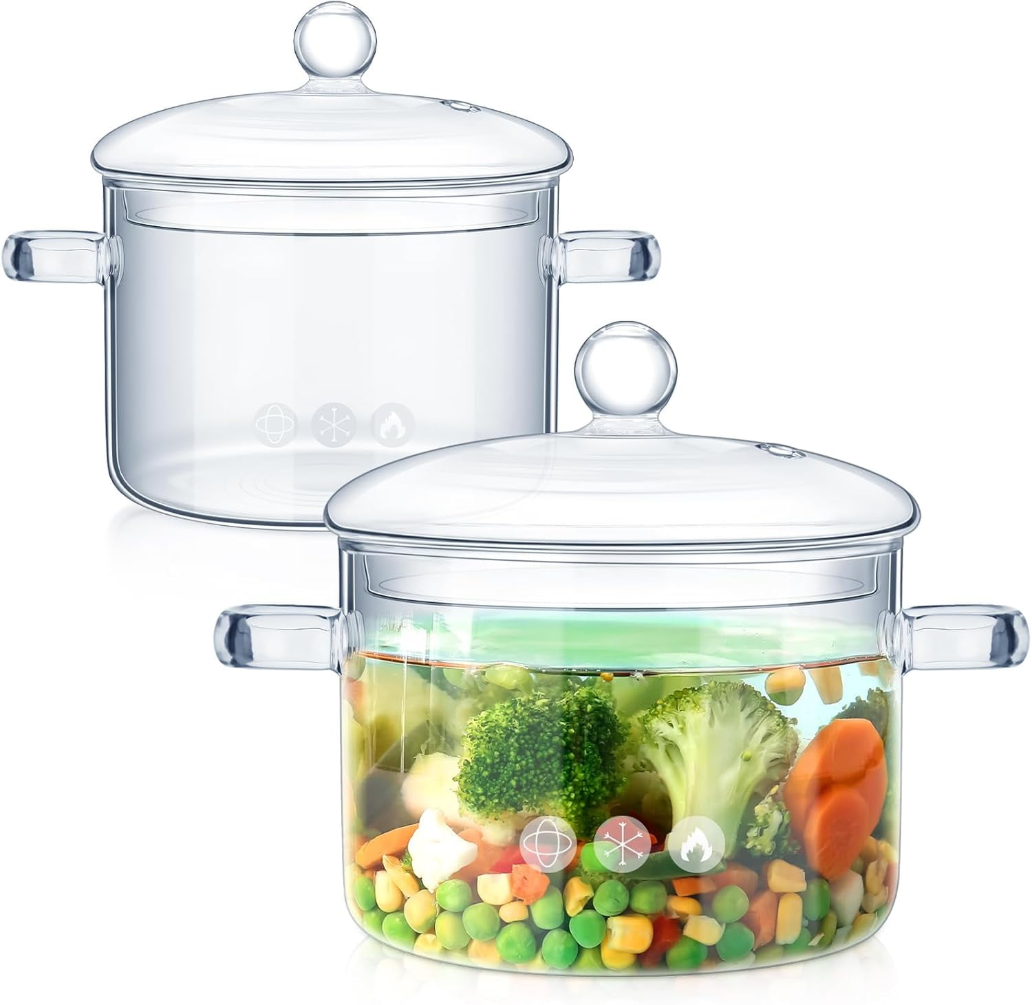 2 Pcs Glass Cooking Pot with Cover and Handle Heat Resistant 44 oz and ...