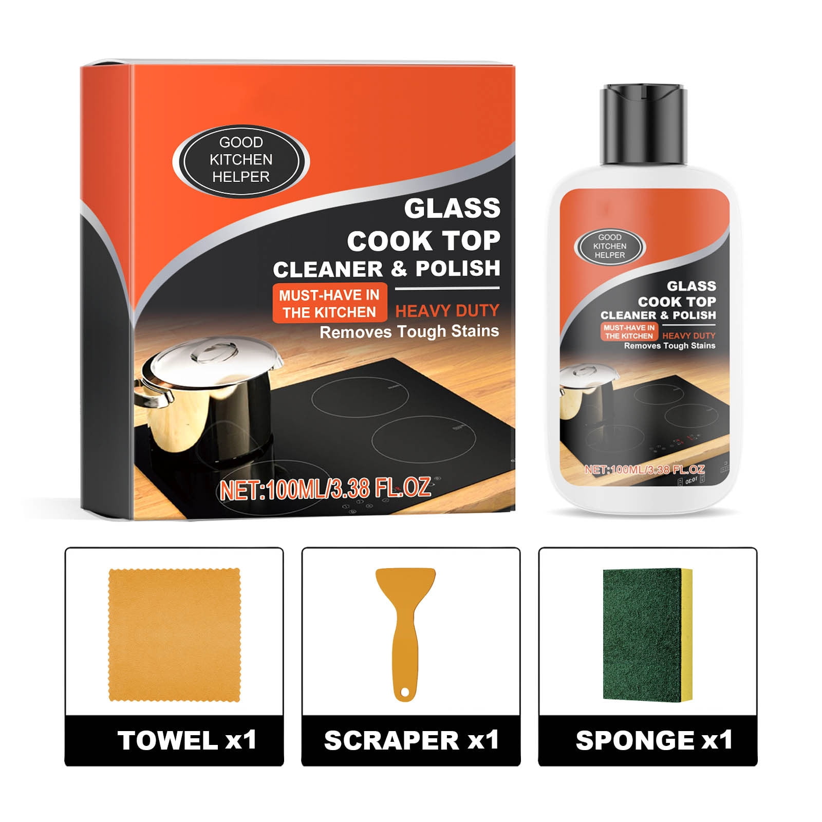 2 Pcs Glass Cooktop Cleaner Polish 100ml Kit - Heavy Duty Non-Abrasive ...