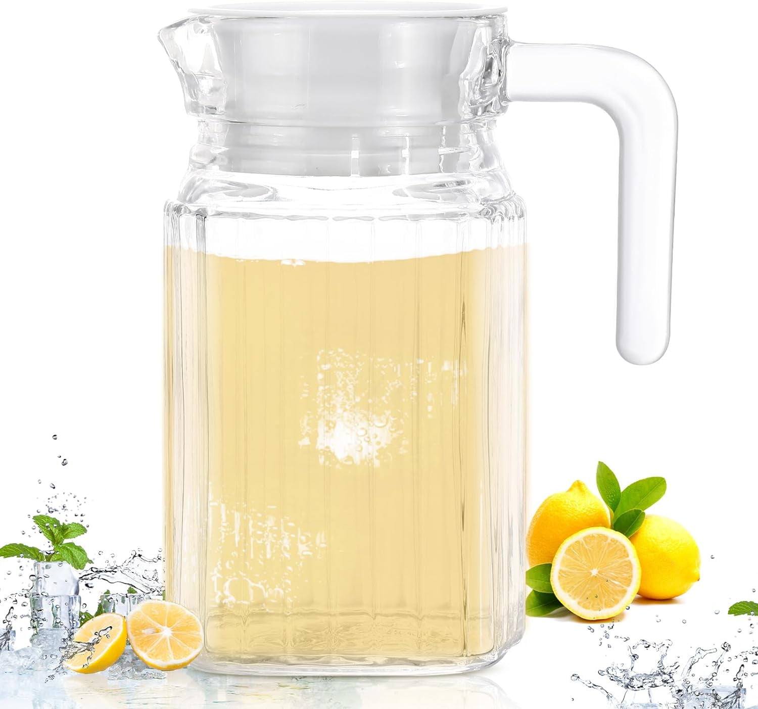 2 Pcs Glass Pitcher with Lid and Handle Fridge Spout Clear Water Juice ...