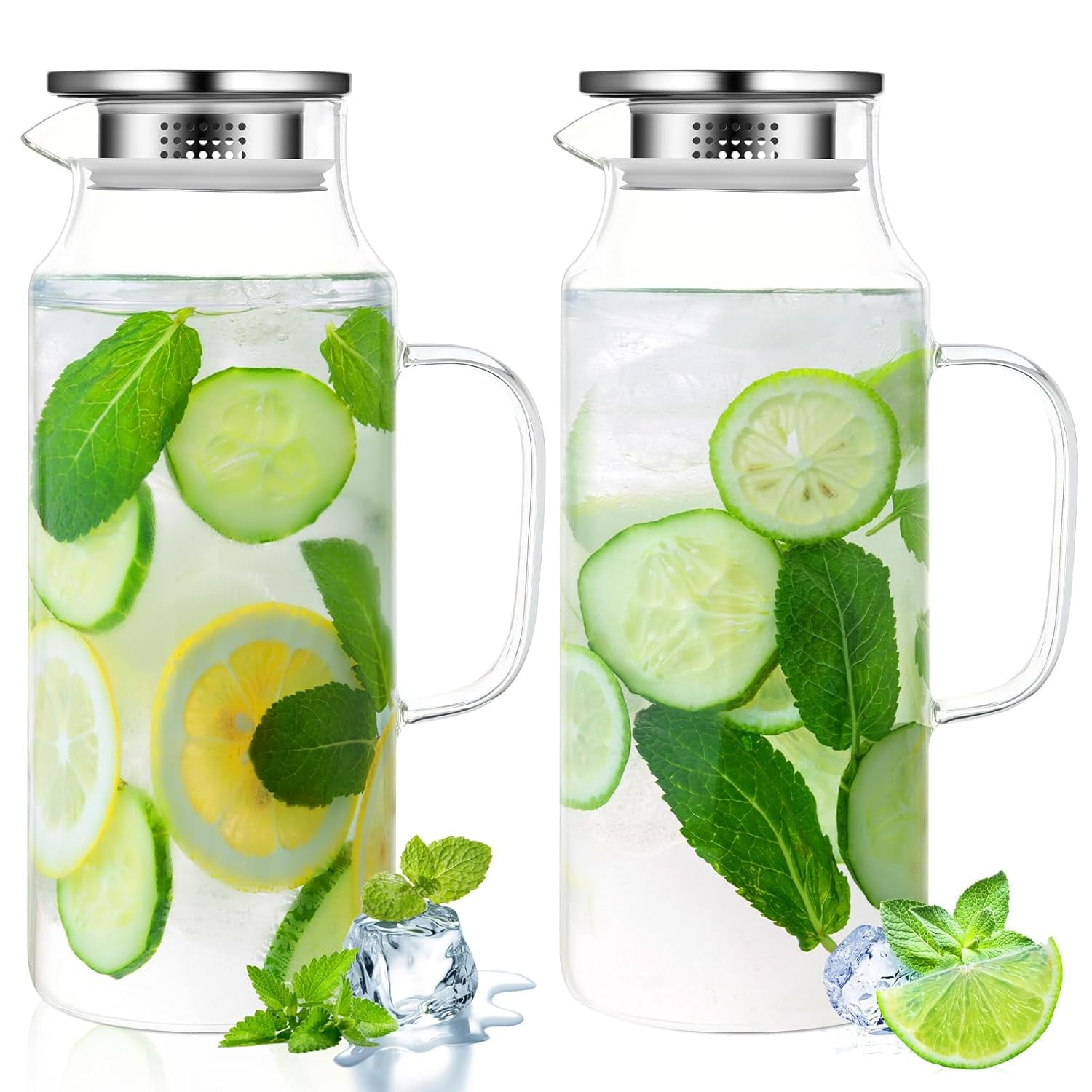 2 Pcs Glass Pitcher Water Pitcher with Lid Hot Cold Water Pitcher ...