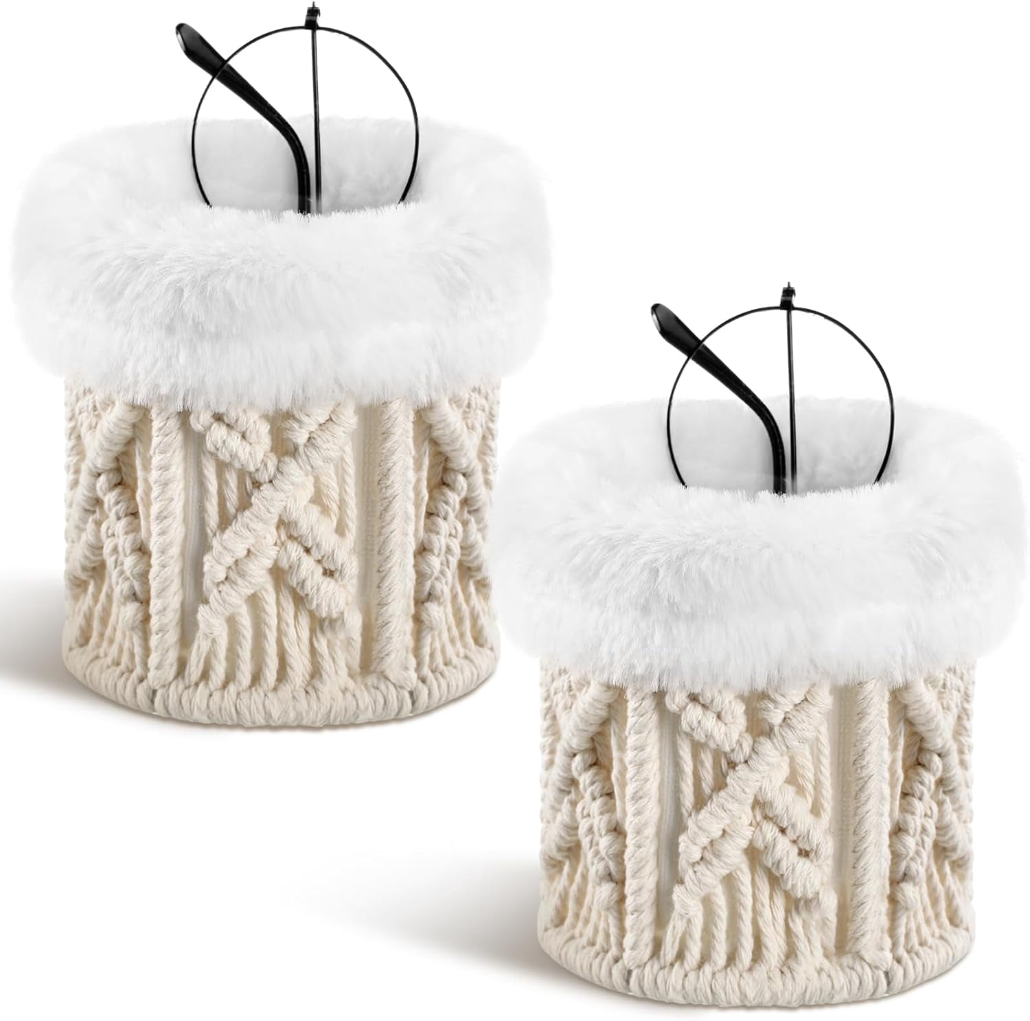 2 Pcs Glasses Holder for Nightstand, Boho Woven Eyeglass Stand with ...