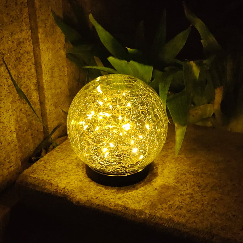 2 Pcs Globe Solar Lights, Outdoor Decorative Cracked Glass Ball Lights ...