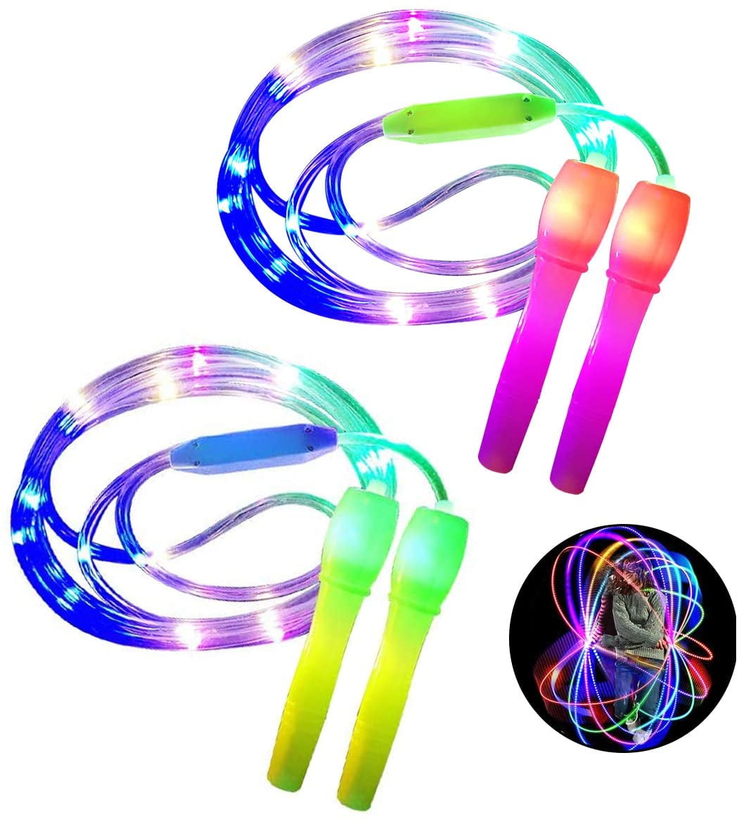 2 Pcs Glowing Skipping Rope Kids, 2 In 1 Fitness Skipping Rope Light Up ...
