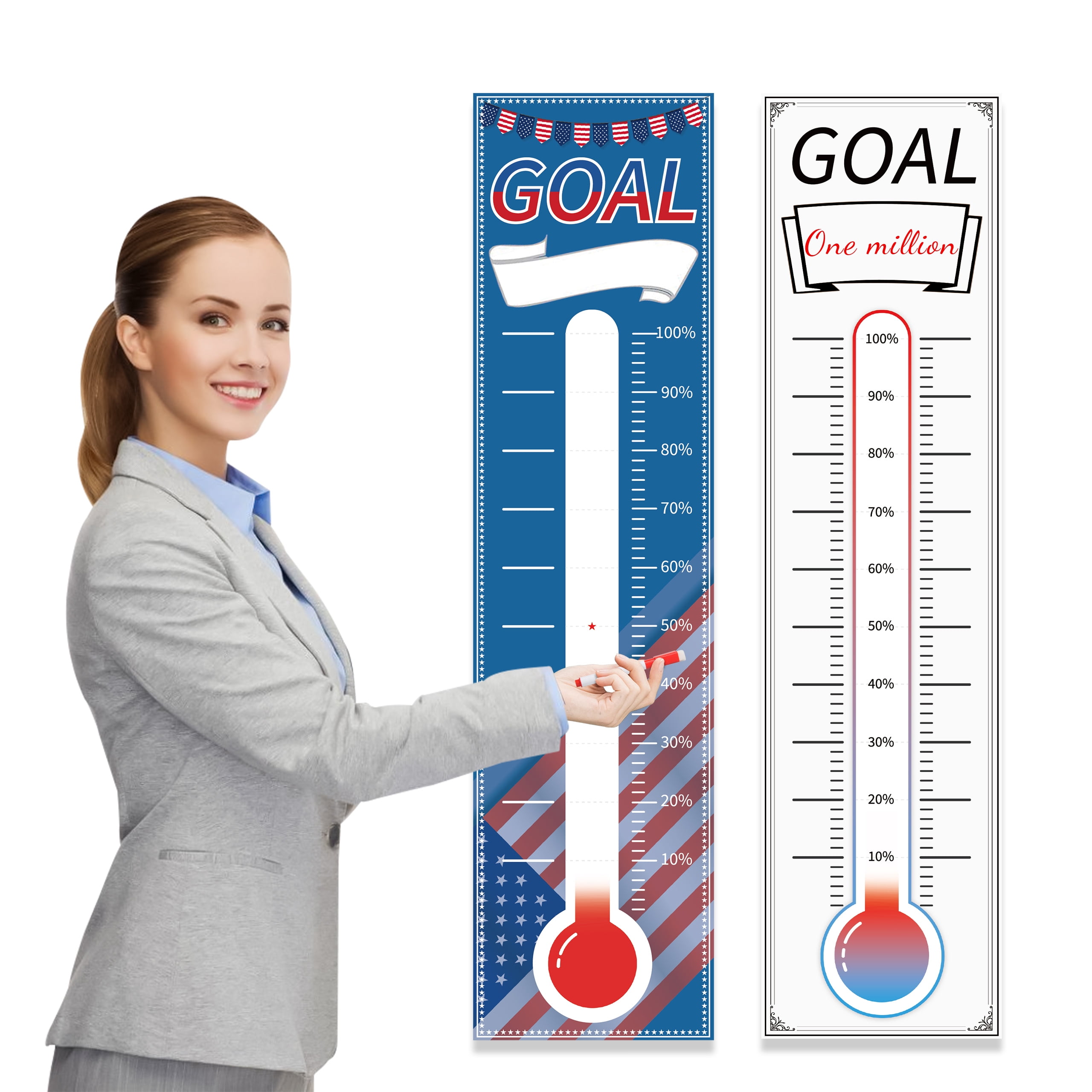2 Pcs Goal Chart Fundraising Thermometer - Goal Setter Board Goal Tracker Giant Goal Chart ...
