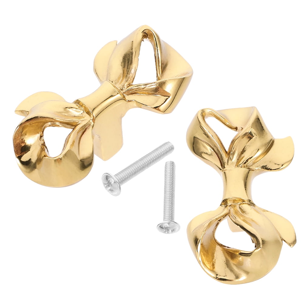 2Pcs Gold Bow Cabinet Knobs Decorative Bow Drawer Pulls Vintage Dresser Handles Gold Bowknot ...