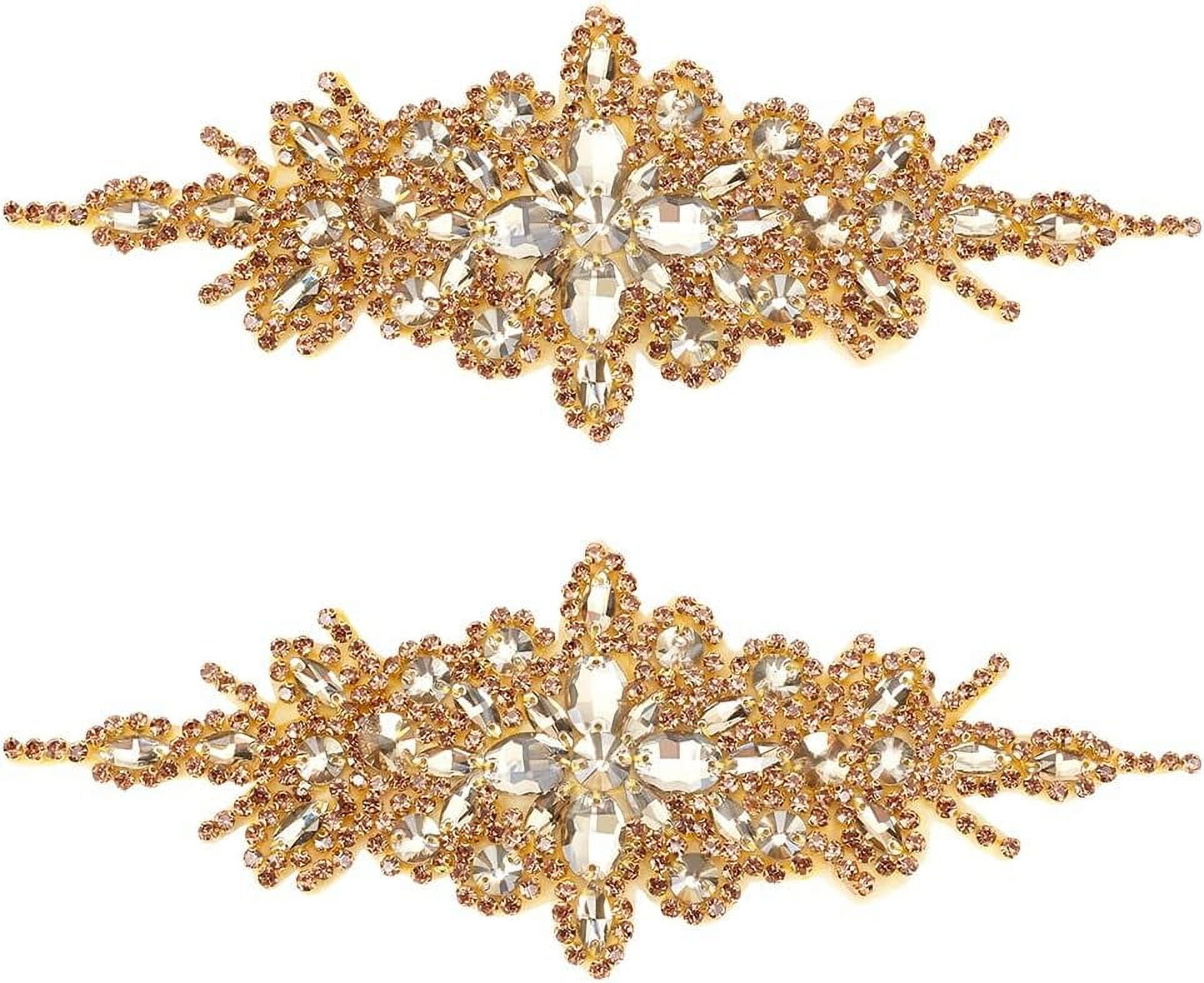 2 Pcs Gold Flower Rhinestone Applique Belt 9x24cm/3.5x9.4Inch Rhombus ...