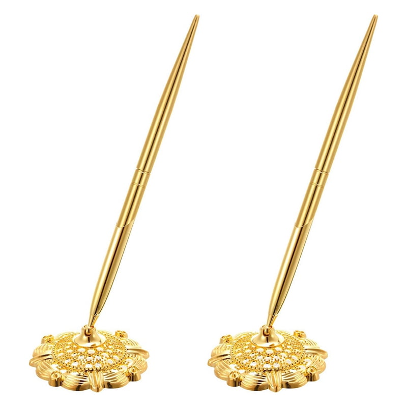 2 Pcs Gold Hollow Round Pen Holder Metal Pen Stand Holder Set Signing ...