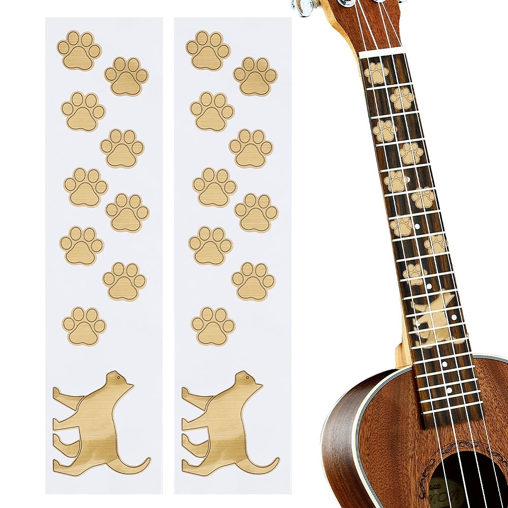 2 Pcs Gold PVC Animal Print Guitar Fretboard Stickers Cat Paw Pattern ...