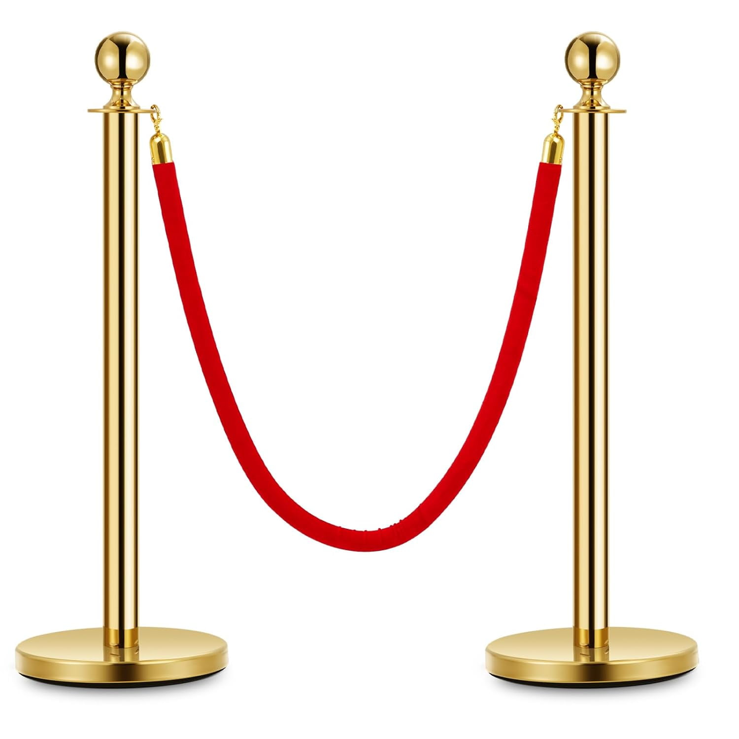 2 Pcs Gold Stanchion Post Queue and 5 Ft Red Velvet Ropes, Stainless ...