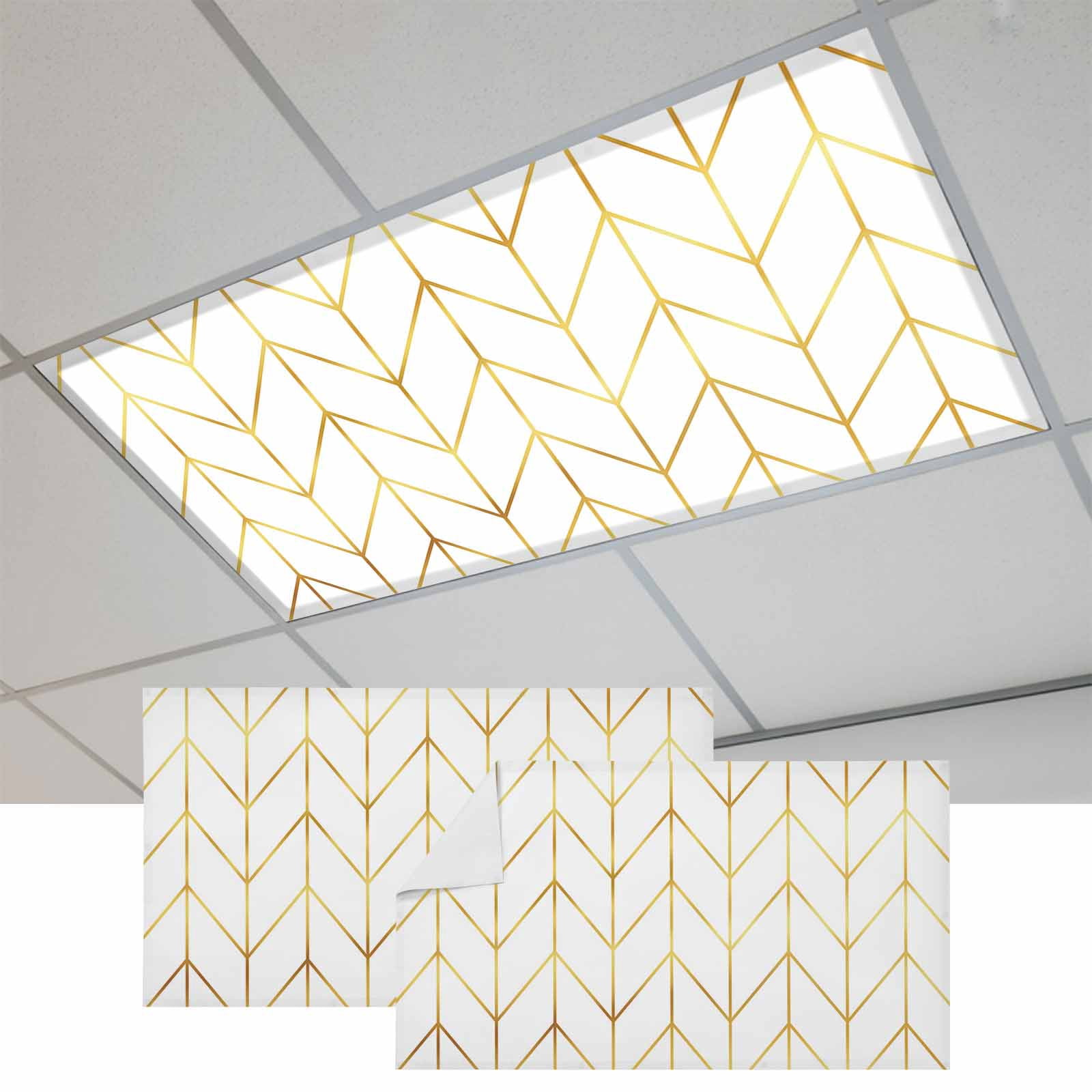 2 Pcs Golden Chevron Fluorescent Light Covers Lines Abstract Geometric ...