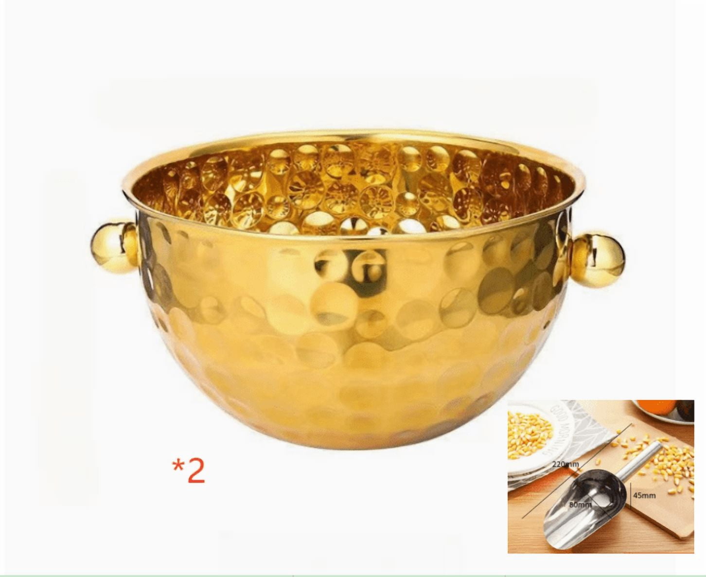 2 Pcs Golden Hammered Ice Bowl, 9 in & 10 in Beverage Buckets with ...