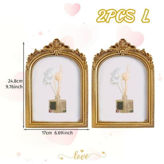 2 Pcs Golden Picture Frames European Vintage Style Arch Lace Ornate ...