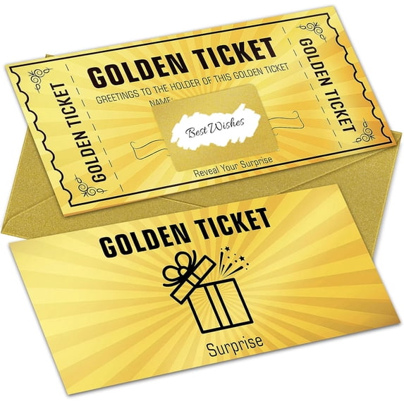 2 Pcs Golden Ticket Surprise Scratch Off Card, Surprise Reveal Card ...