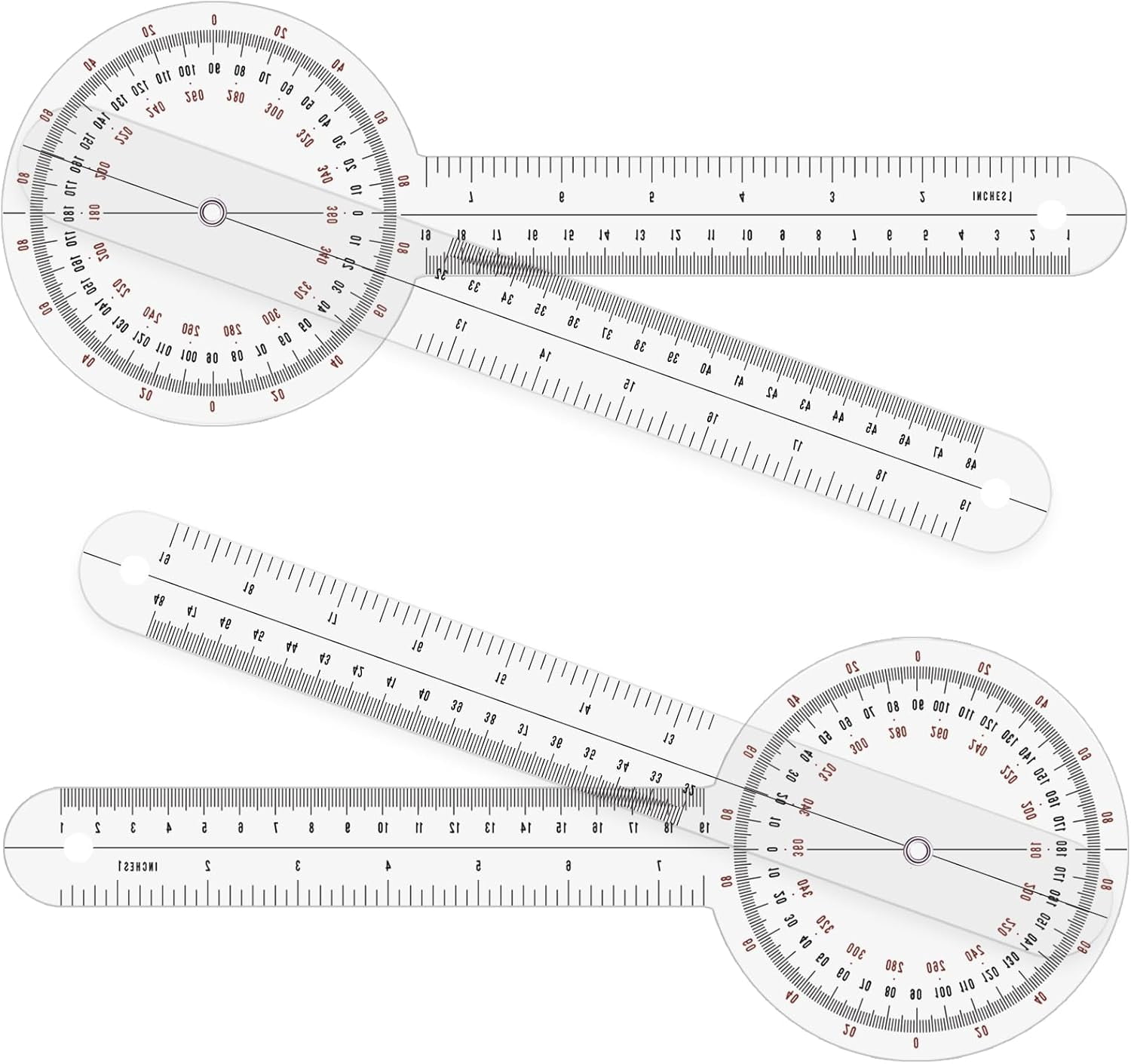 2 Pcs Goniometer 12 inch, Transparent Orthopedic Angle Ruler, 360 ...