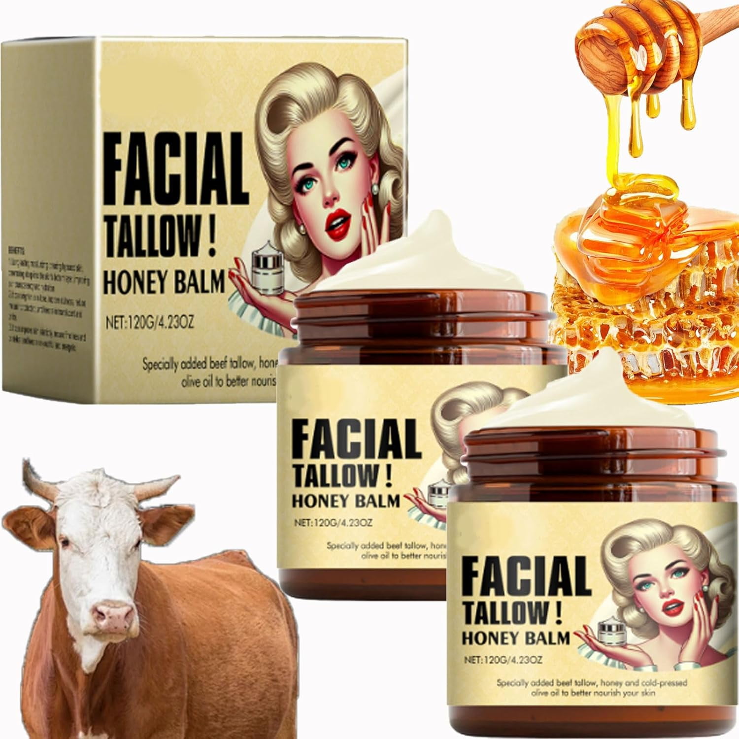 2 Pcs Grass Fed Beef Tallow for Skin Care - Face + Body - Whipped ...