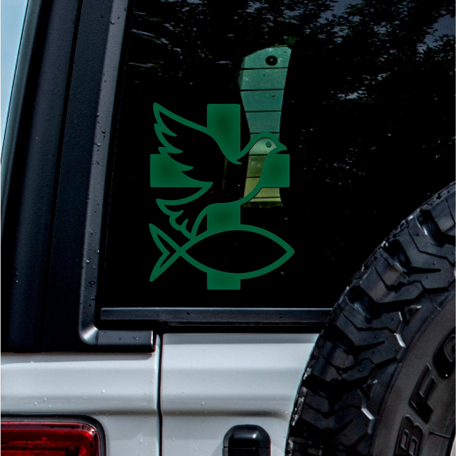 (2 Pcs Green, 4.8'' x 6.2'') - Vinyl Sticker Decal - "Dove Cross ...