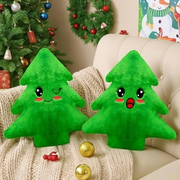 2 Pcs Green Christmas Tree Pillows Decoration 12.6 Inch Stuffed Plush ...