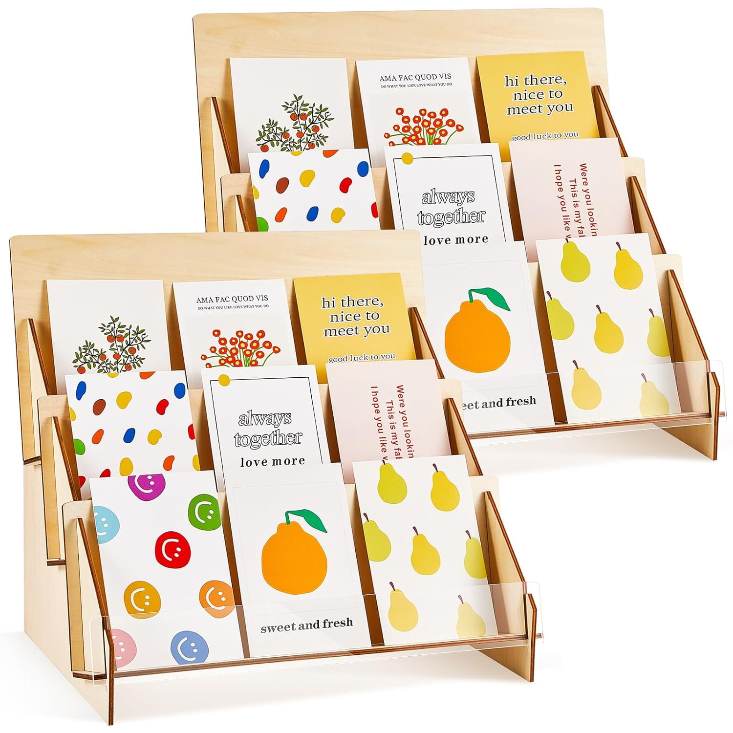 2 Pcs Greeting Card Display Stand Wooden Multipurpose Brochure Holder ...