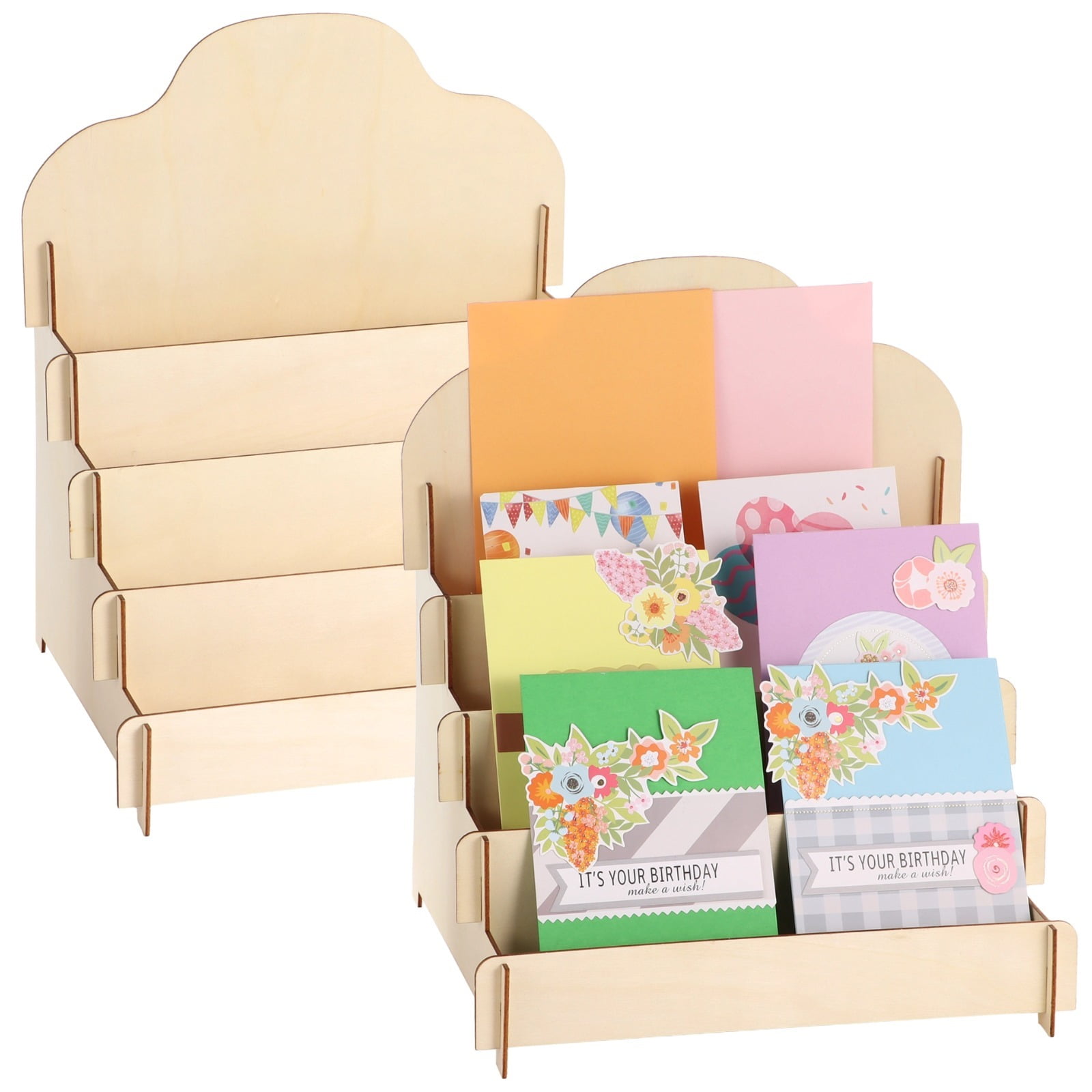 2 Pcs Greeting Card Display Stands, 4-tier Wooden Sticker Display Racks ...
