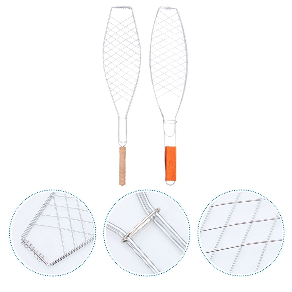 2 Pcs Grill Basket Double Spatula Flipper Rolling for Outdoor Fish ...