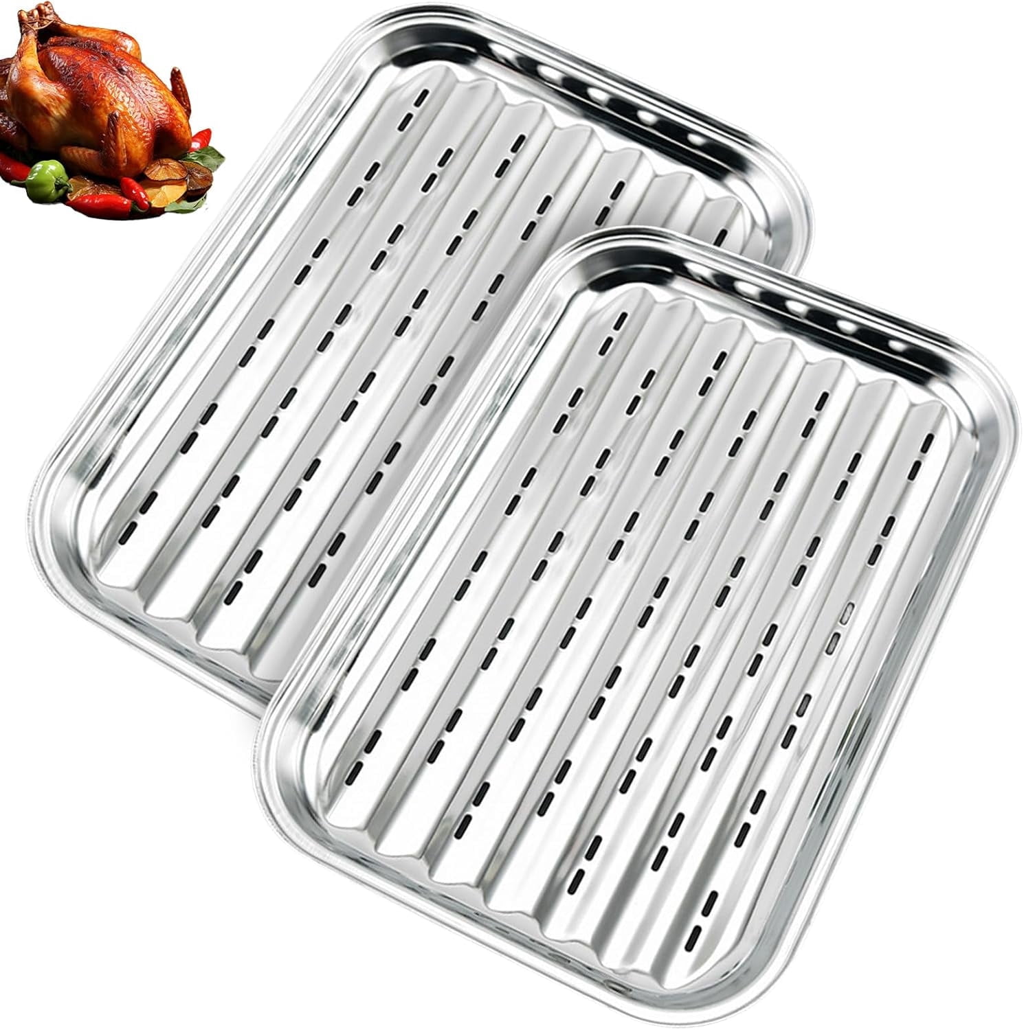 2 Pcs Grill Trays, Dingrich Stainless Steel Grill Pan with Holes ...