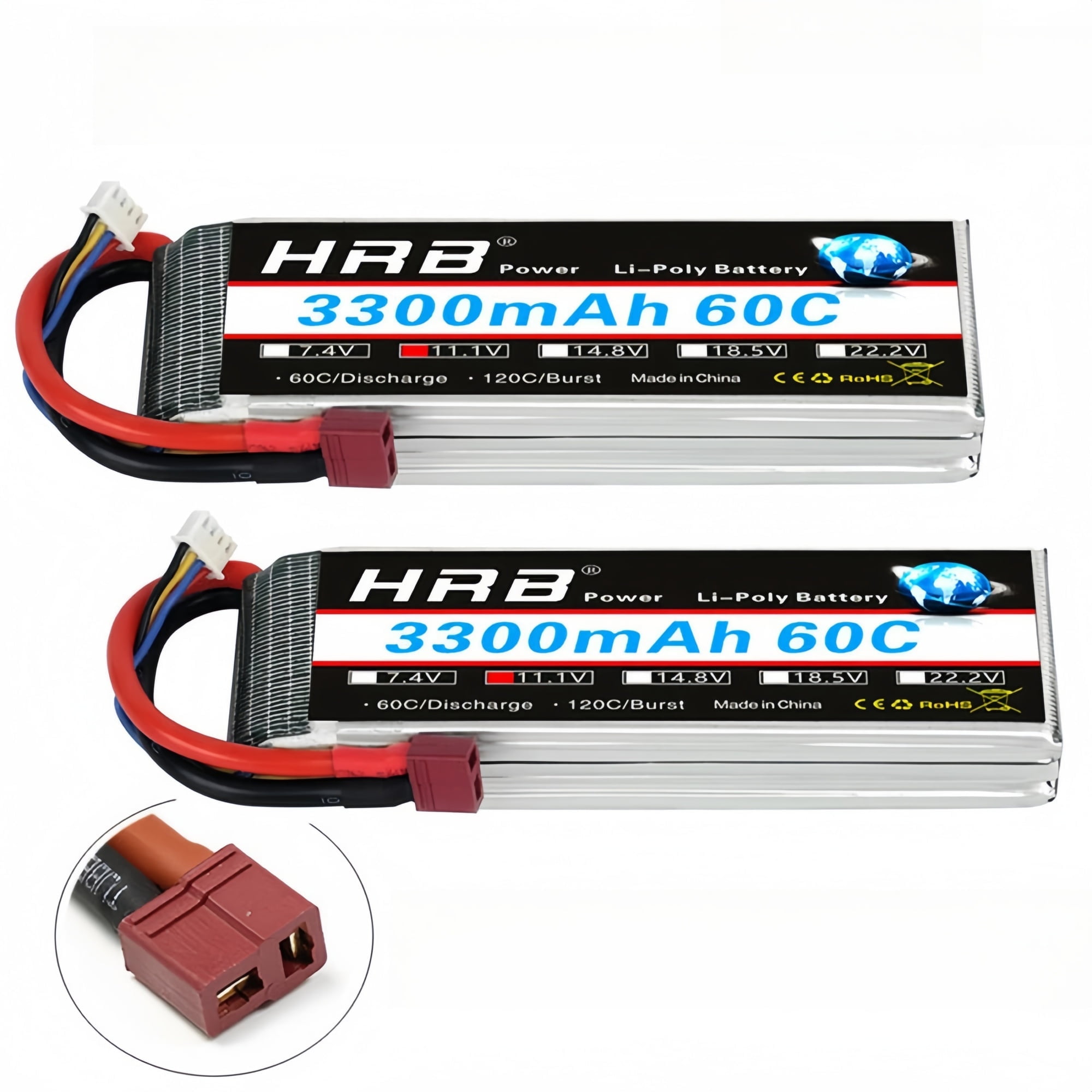 2 Pcs HRB 3S 3300mAh 60C 11.1V Lithium Polymer Batteries, Suitable For ...