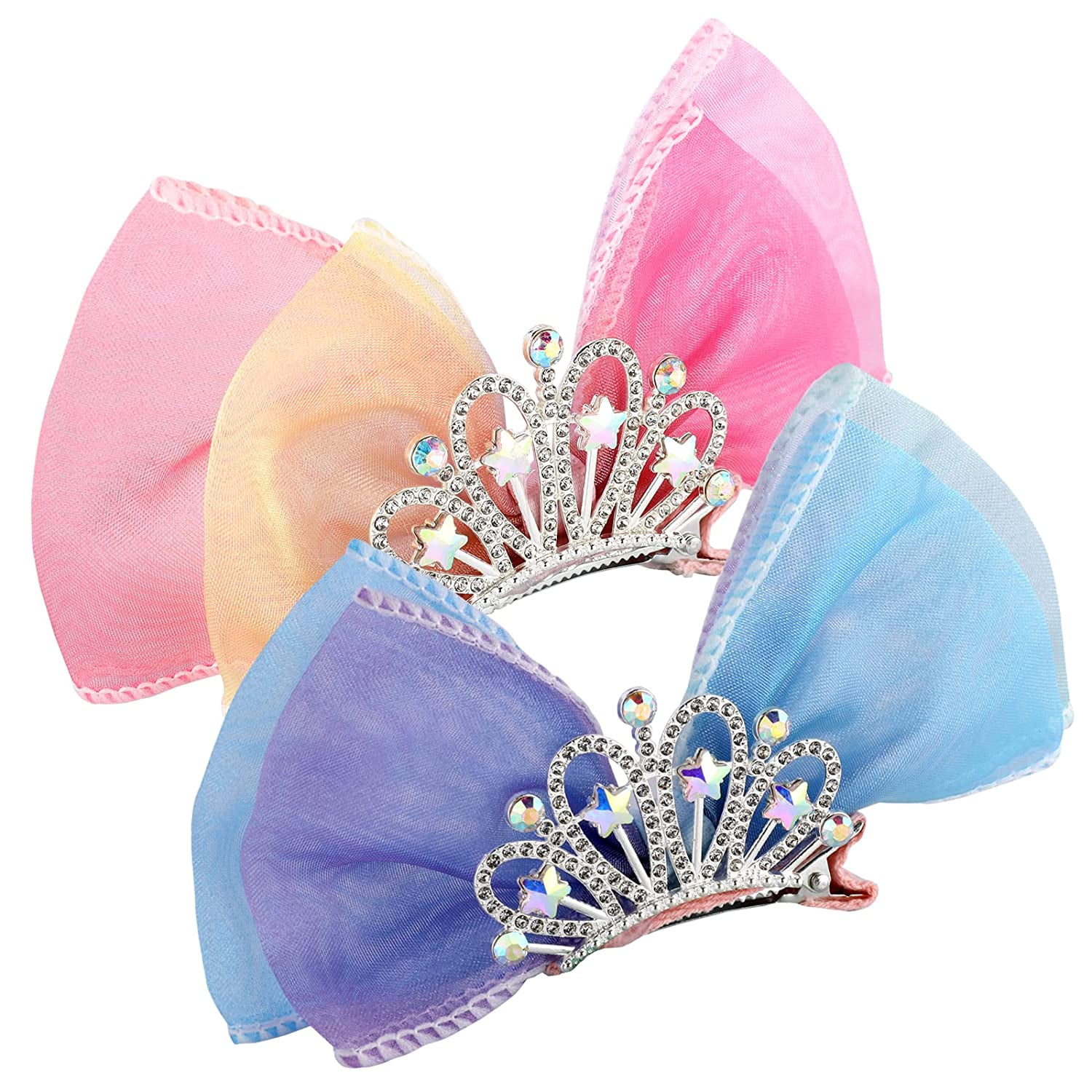 2 Pcs Hair Bows for Girls Crown Shaped Kids Ribbon Bows Clips Alligator ...