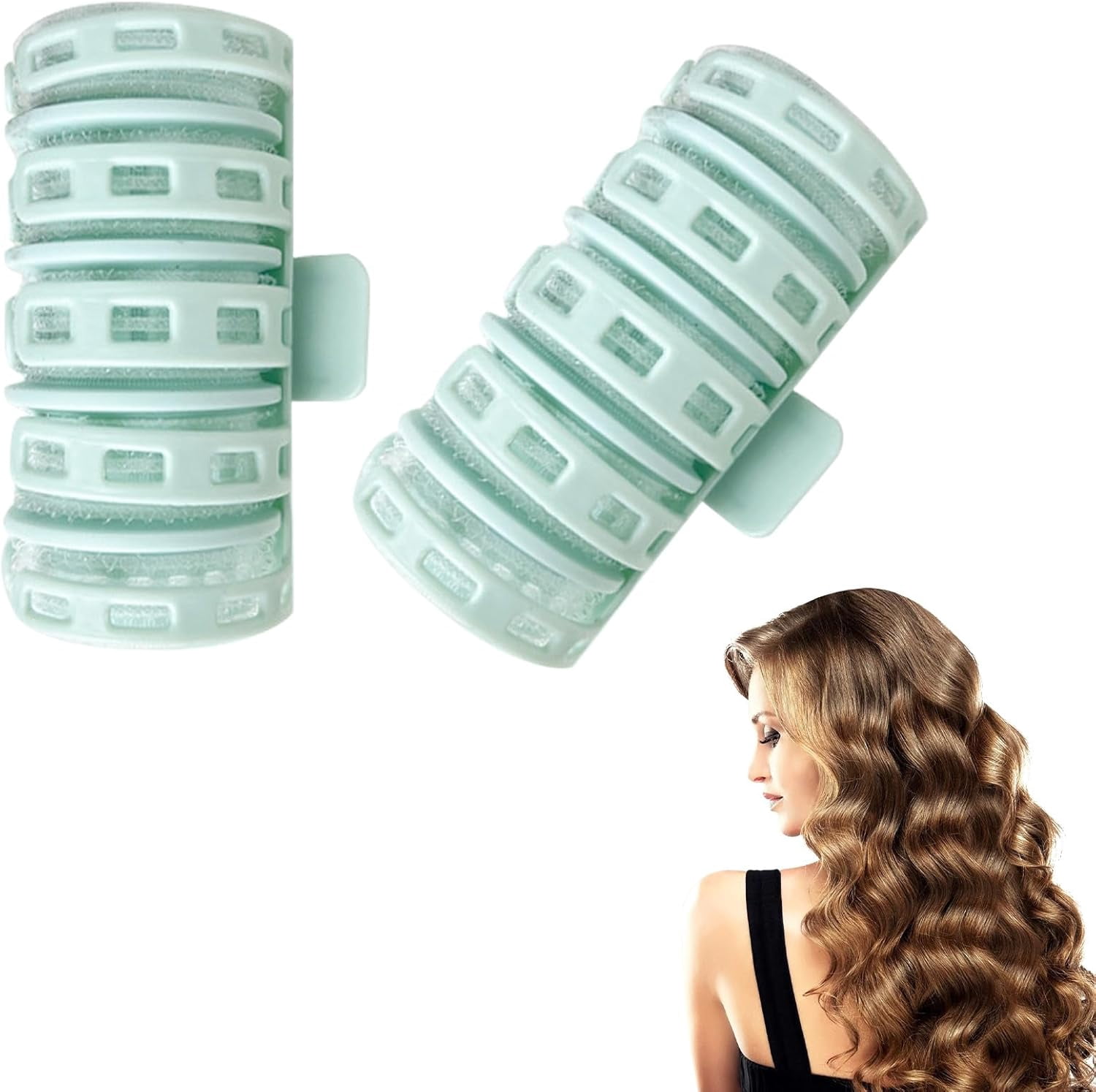 2 Pcs Hair Rollers with Clips, Green Hair Curlers No Heat, Rollers for ...