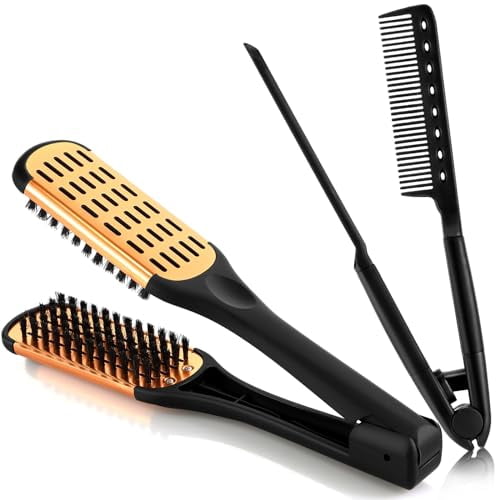 2 Pcs Hair Straightening Combs, Boar Bristles Clamp Double Sided Brush ...