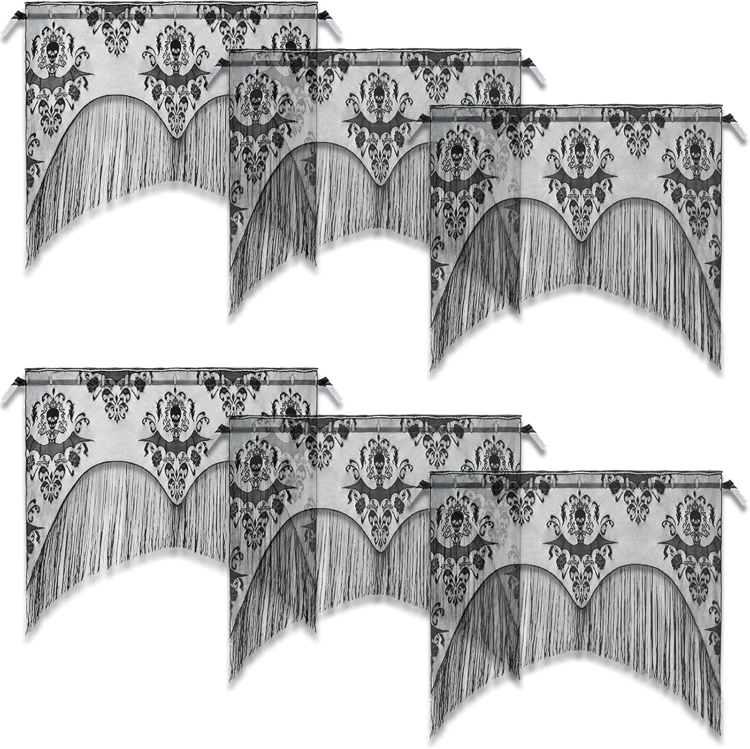 2 Pcs Halloween Black Lace Bat Window Curtains- Spiderweb Tablecloth ...