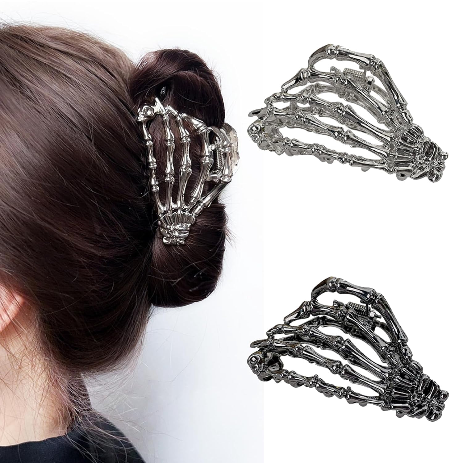 2 Pcs Halloween Hair Clips Black Ghost Hand Hair Claw Clips Skeleton ...