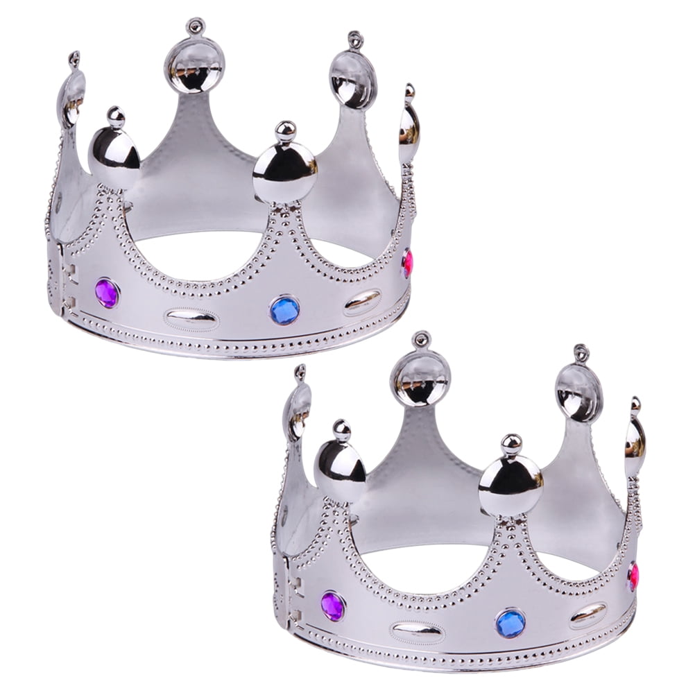 2 Pcs Halloween Party Silver King Crown Plastic Plating Monarch Crown ...