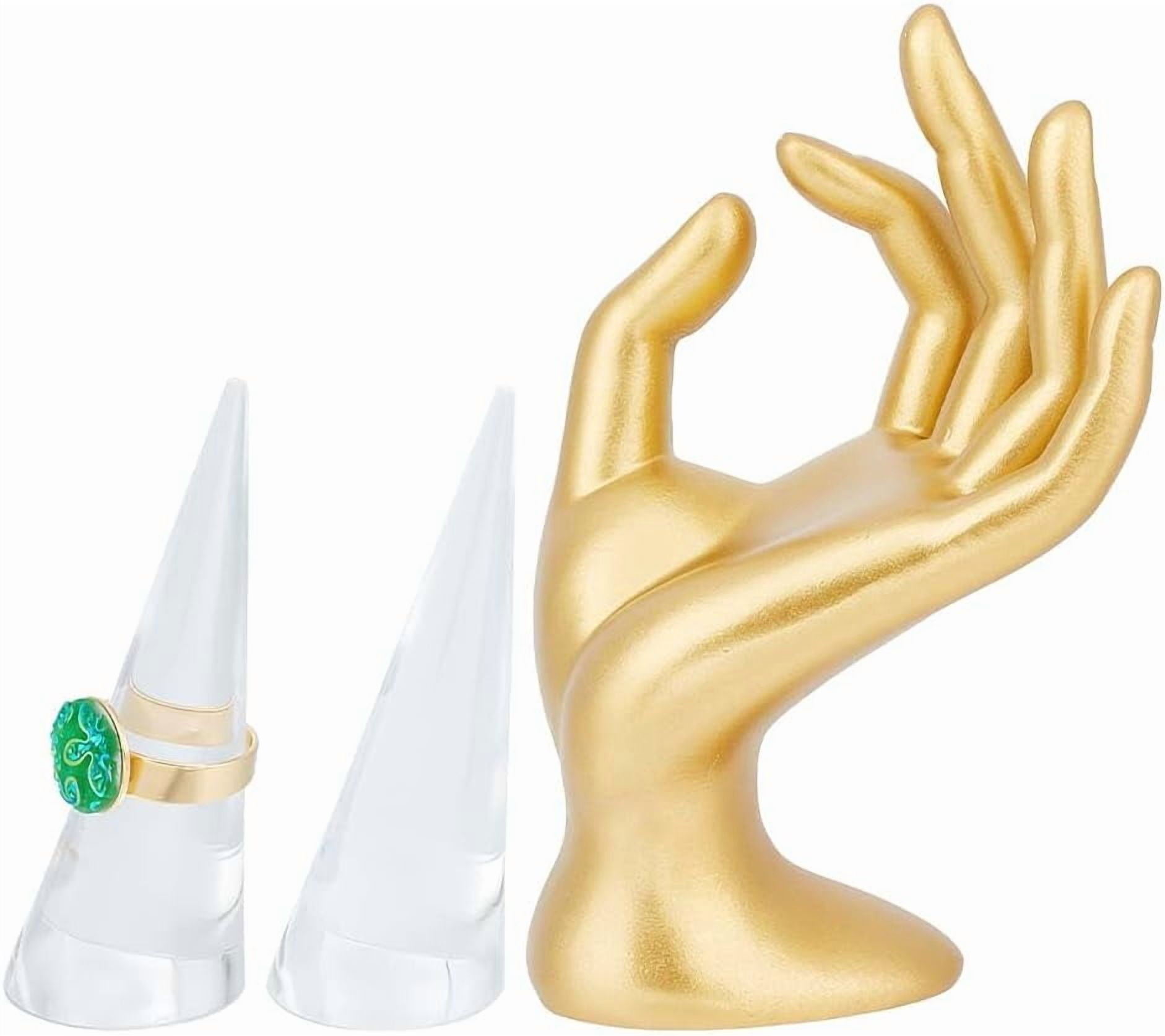 2 Pcs Hand Jewelry Holders with 1 Pc Cone Ring Holder Acrylic Hand Form ...