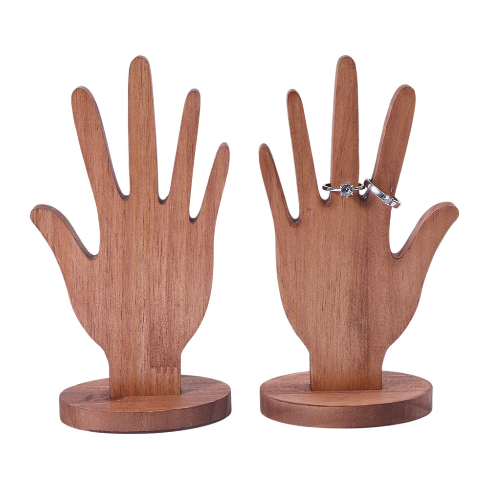 2 Pcs Hand Shape Rings Display Stand Wood Hand Jewelry Holder Jewelry ...