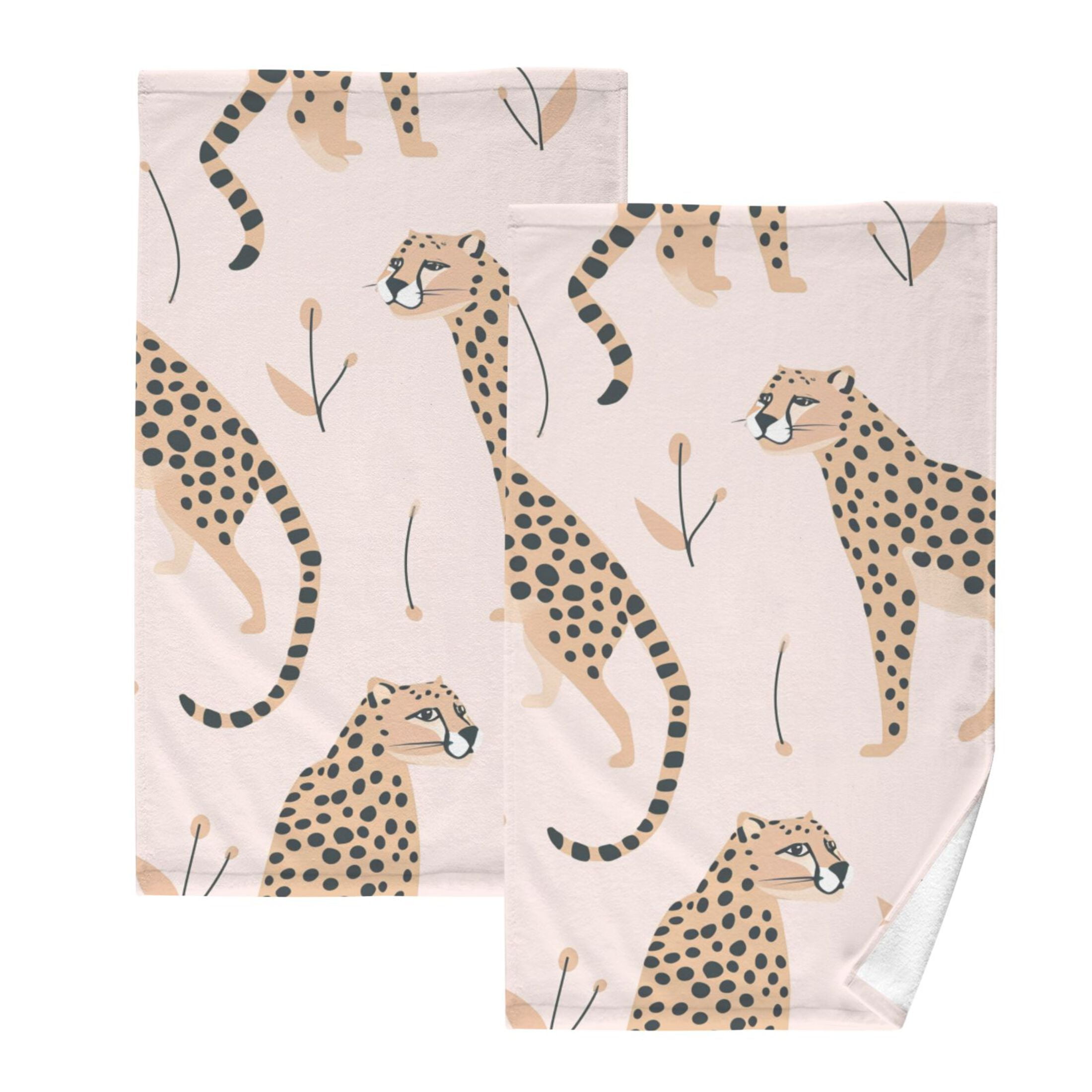 2 Pcs Hand Towel Set Cheetah Leopard Cotton Absorbent Soft Face Towels ...