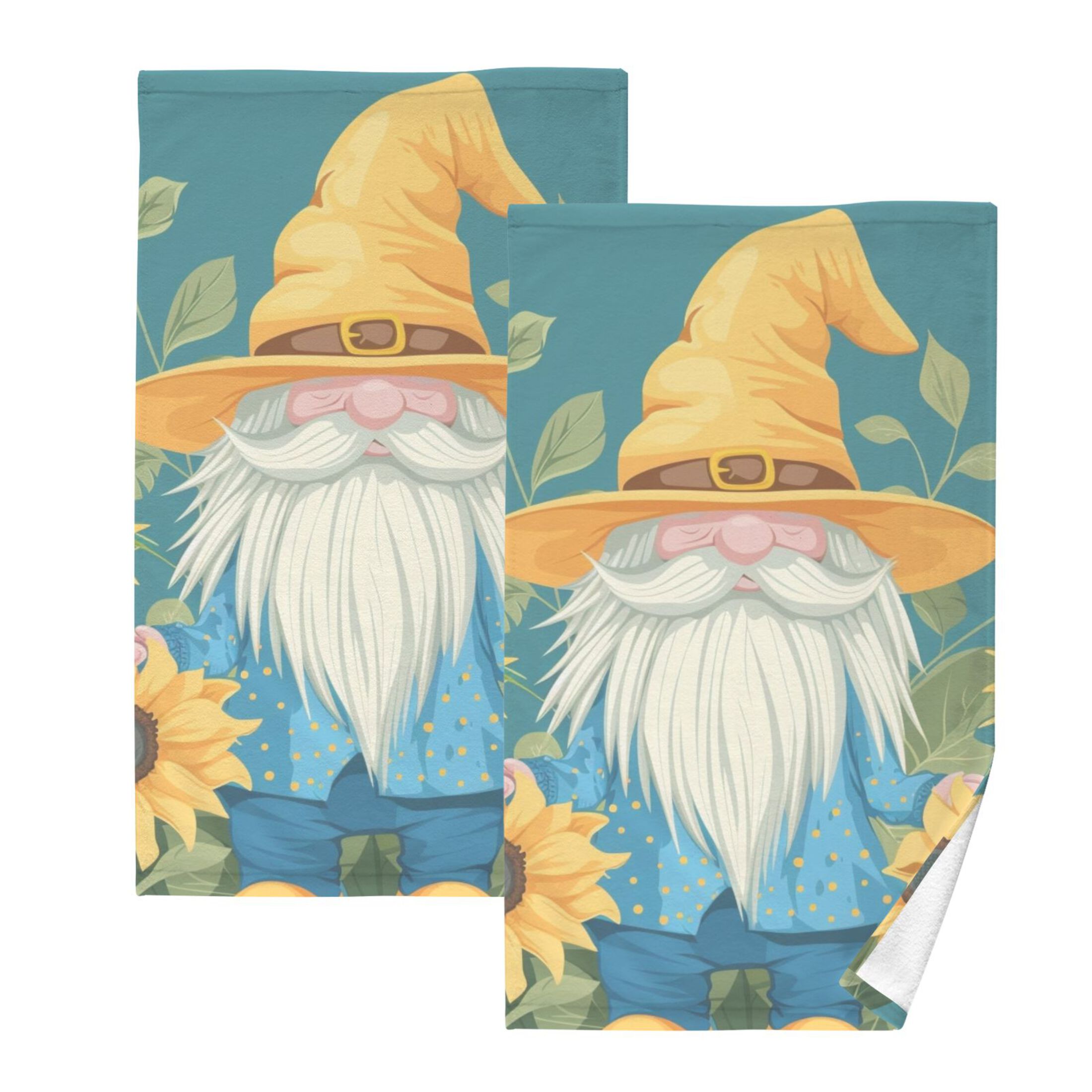 2 Pcs Hand Towel Set Dwarf and Sunflowers Cotton Absorbent Soft Face Towels 400 GMS Bath Towels ...