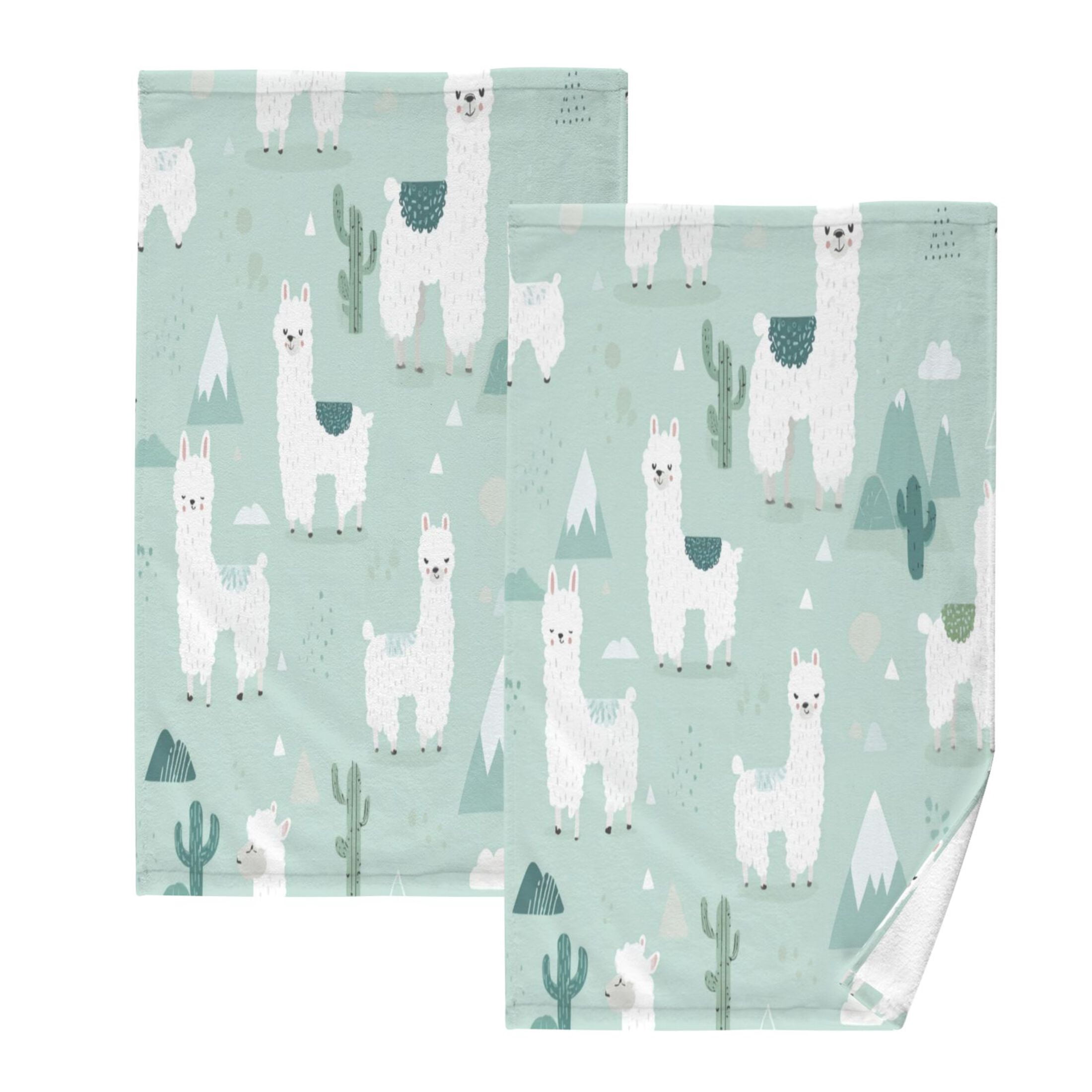 2 Pcs Hand Towels Sets Cute Cartoon Llama Pattern Cotton Towel Set ...