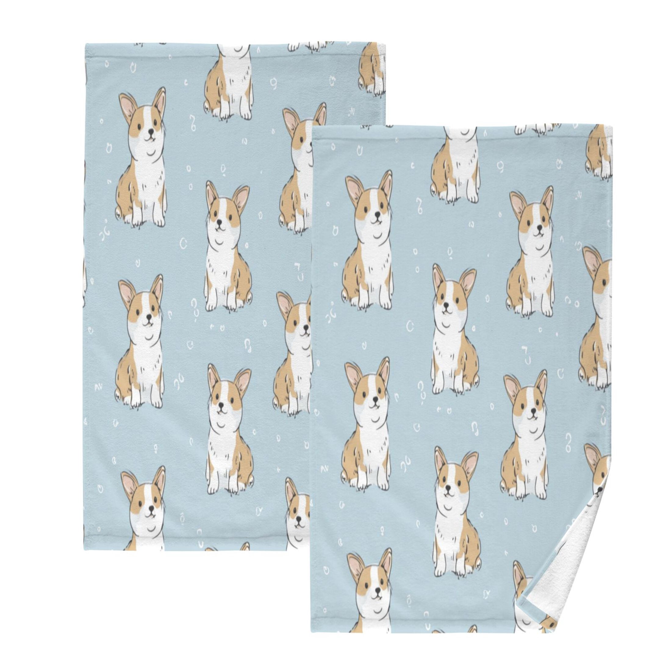 2 Pcs Hand Towels Sets Cute Little Dog Pattern Cotton Towel Set ...