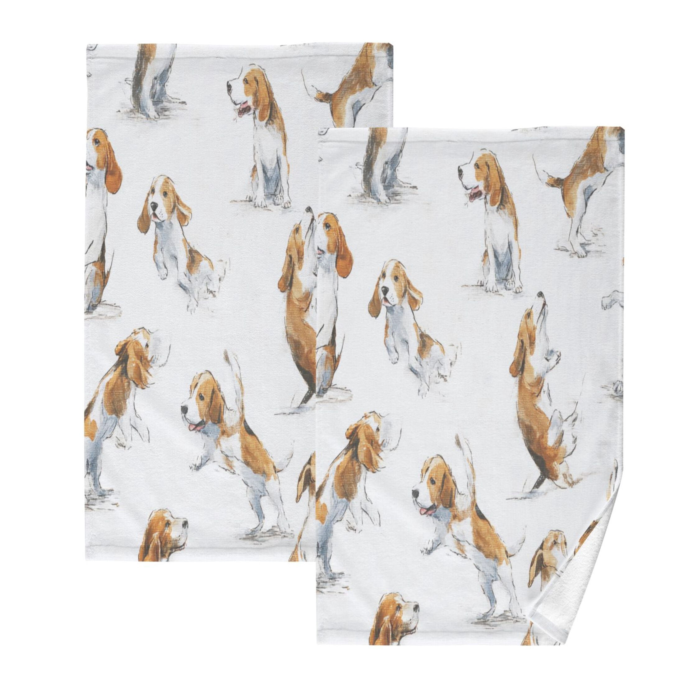 2 Pcs Hand Towels Sets Dogs in Various Poses Cotton Towel Set Absorbent ...