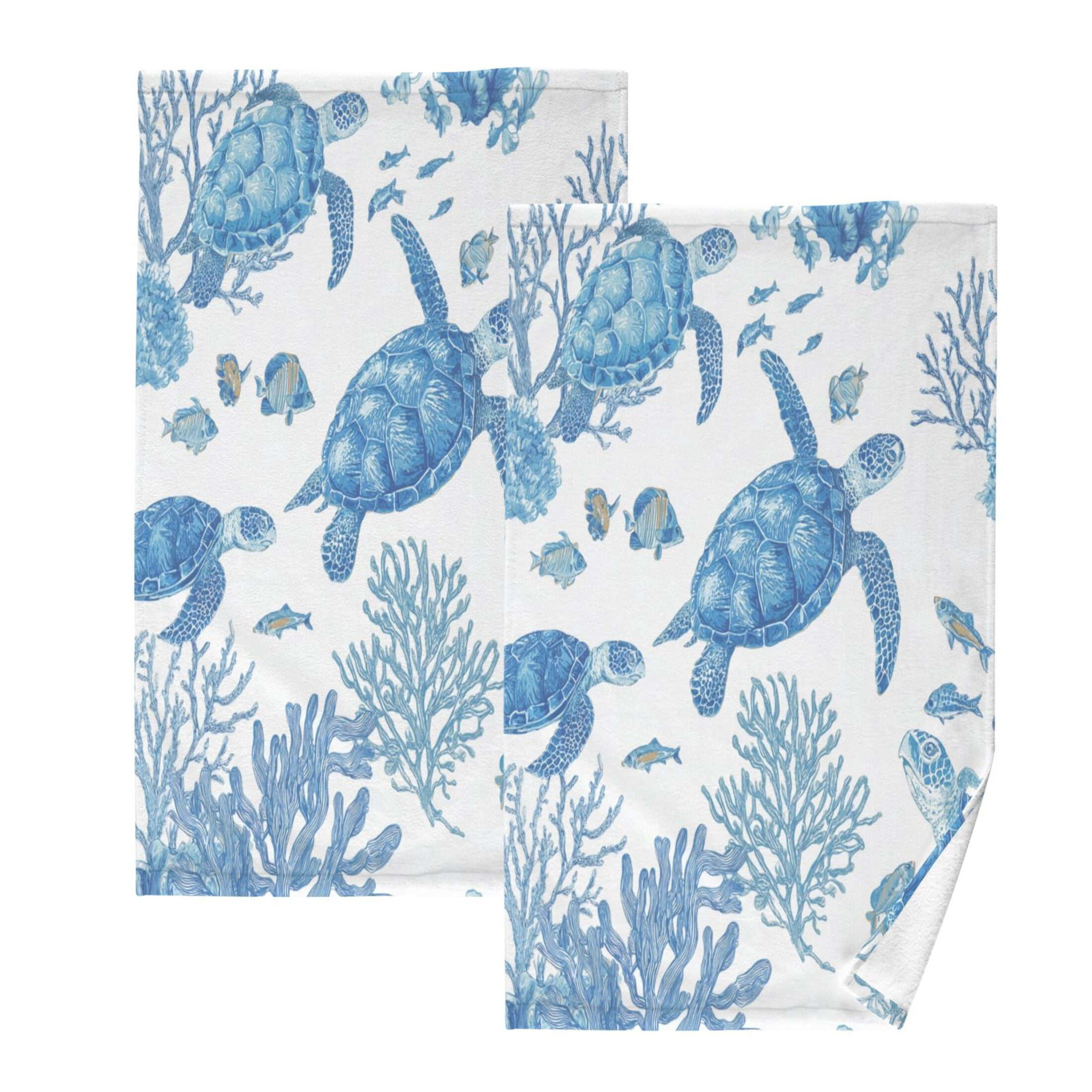 2 Pcs Hand Towels Sets Sea Turtles and Coral Reefs Cotton Towel Set ...