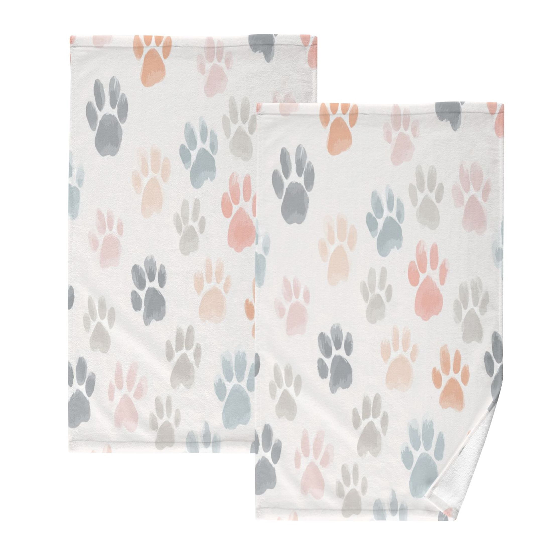 2 Pcs Hand Towels Sets Watercolor Dog Paw Prints Cotton Towel Set ...