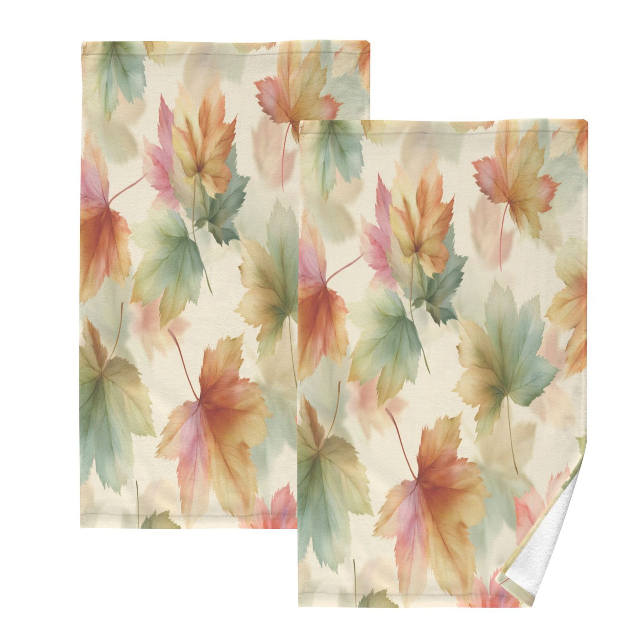 2 Pcs Hand Towels Sets Watercolor Maple Leaves Pattern Cotton Towel Set ...