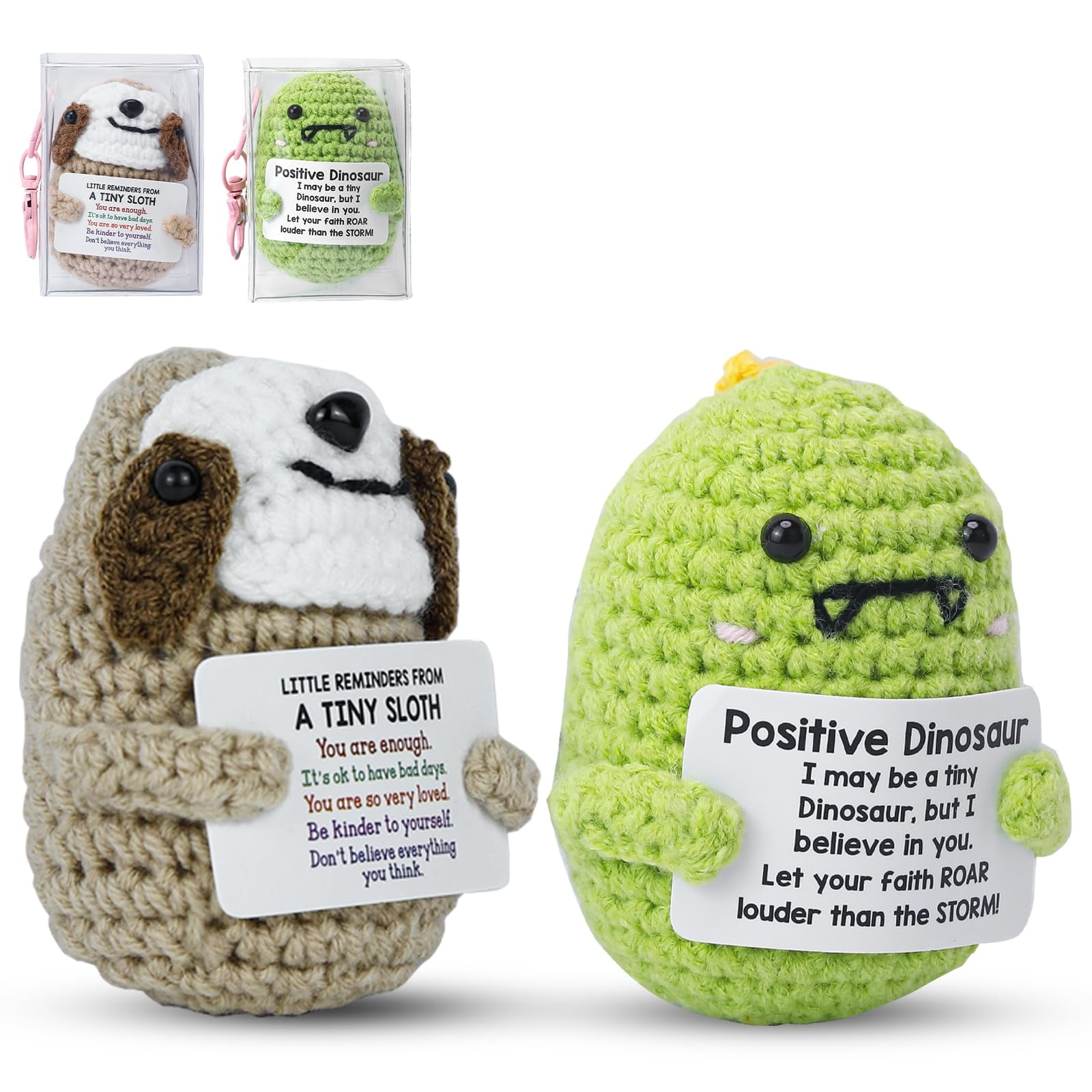 2 Pcs Handmade Postive Crochet Animal Gift with Emotional Cards, Mini ...