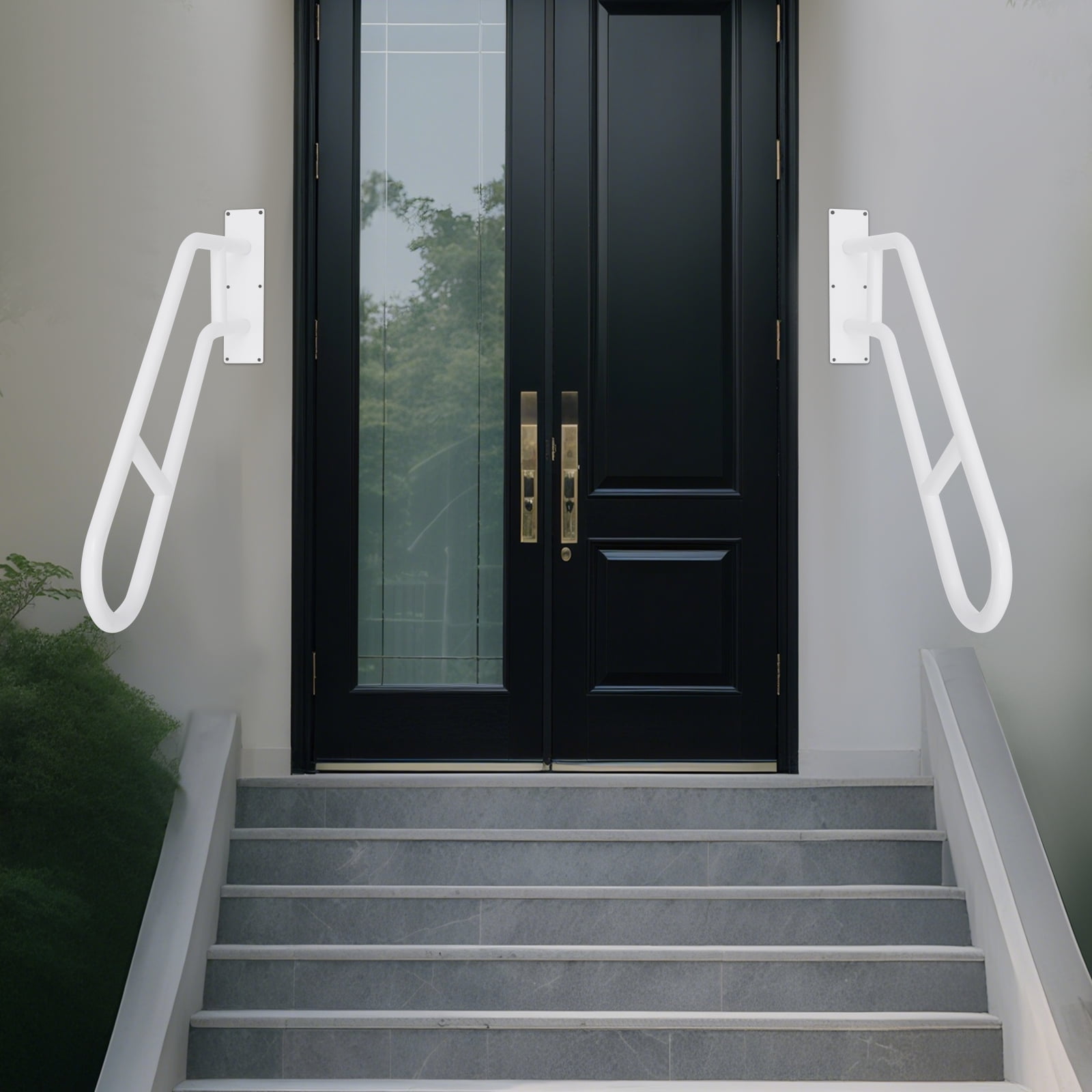 2 Pcs Handrails for Outdoor Steps Wall Mounted Handrail White Stair ...
