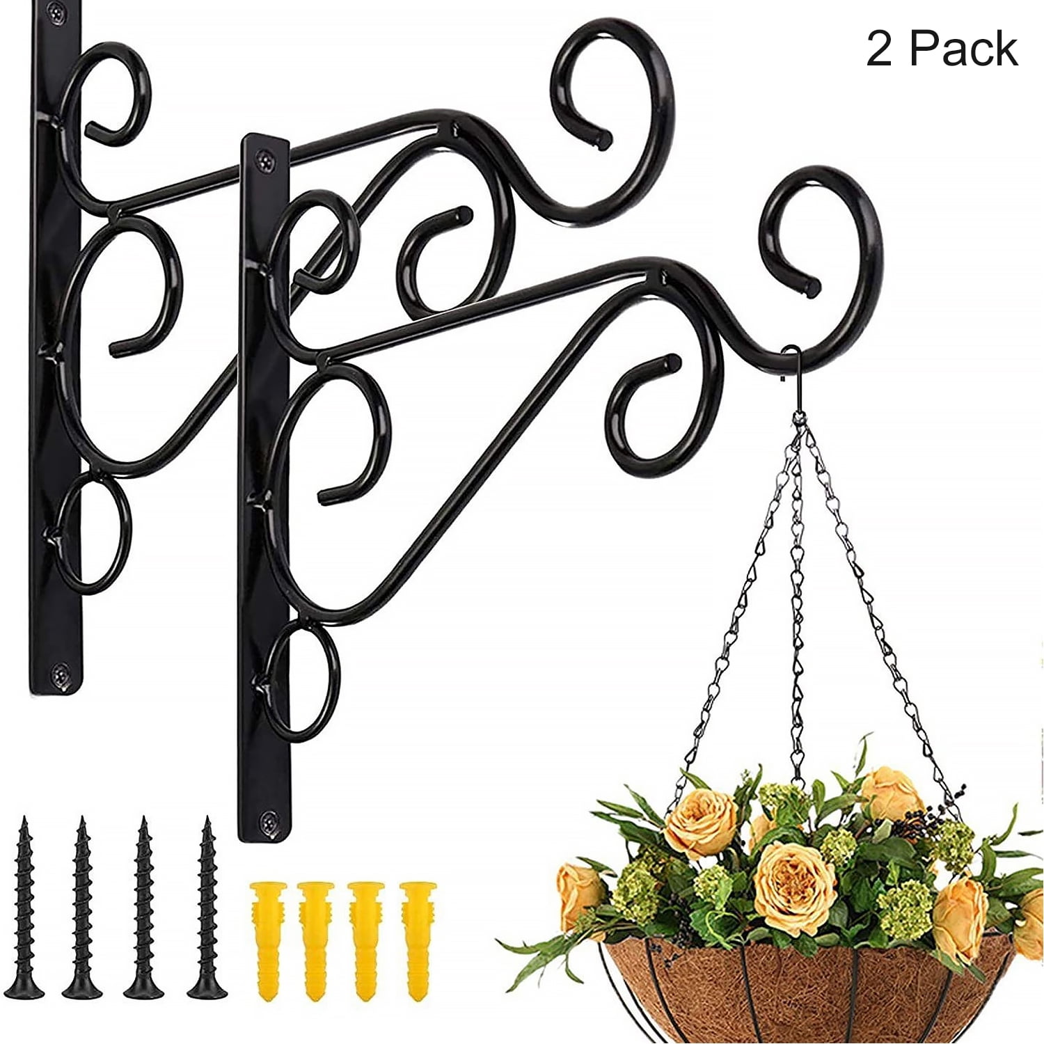 2 Pcs Hanging Planter Brackets 10 Inch, Outdoor Hanging Brackets Wall ...